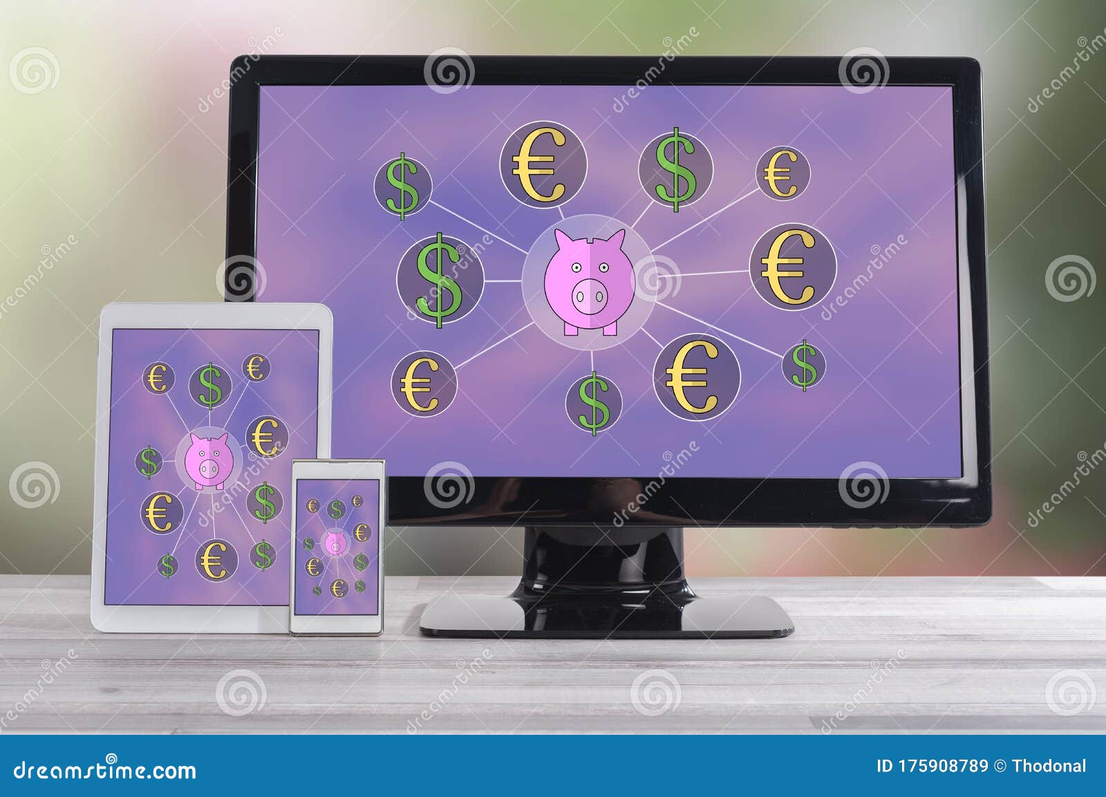 Money Saving Concept on Different Devices Stock Image - Image of bank ...