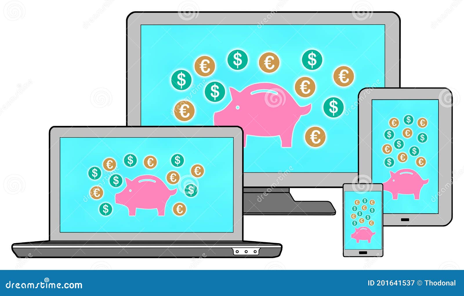 Money Saving Concept on Different Devices Stock Illustration ...