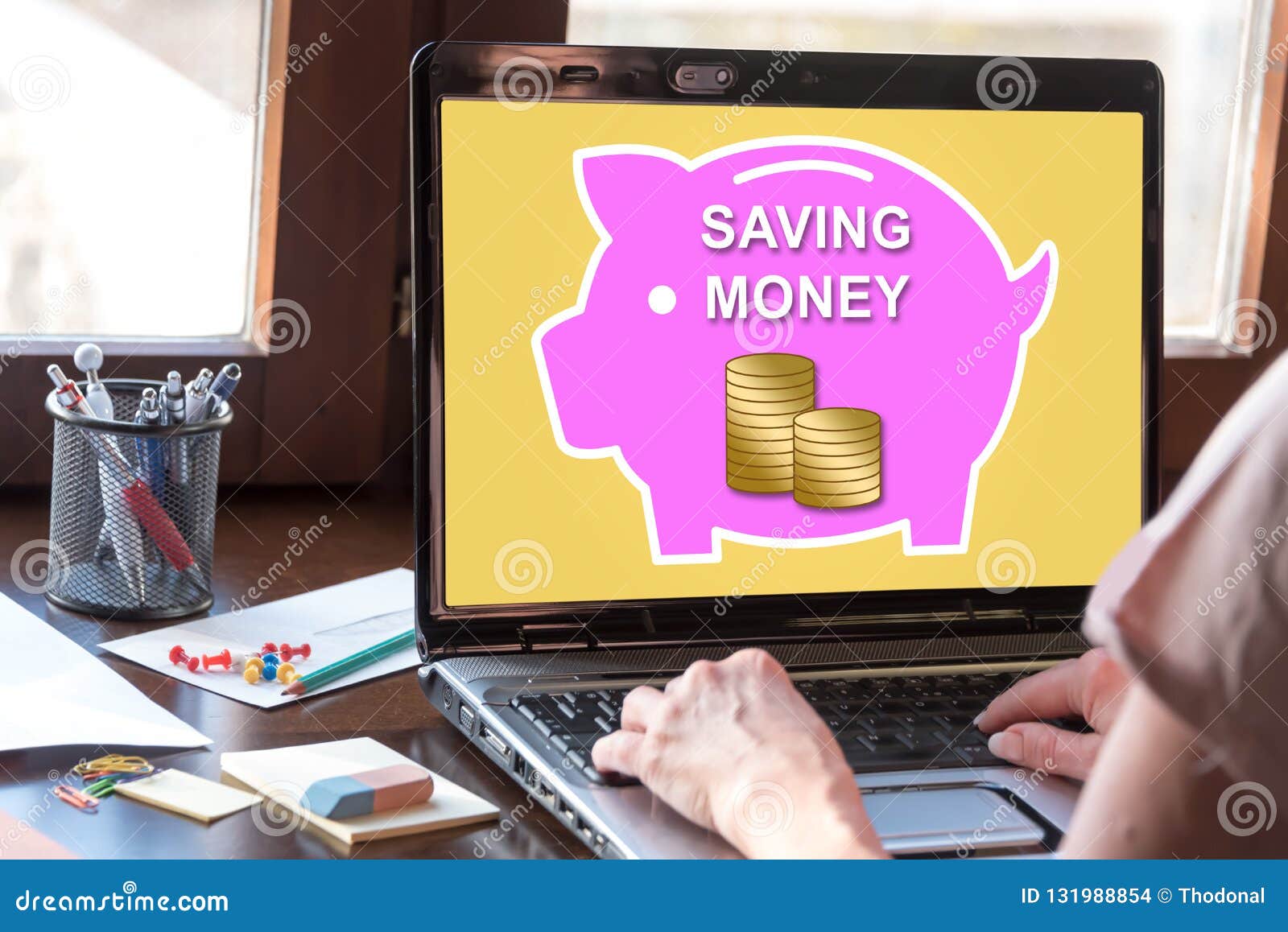Money Saving Concept on a Laptop Screen Stock Photo - Image of save ...