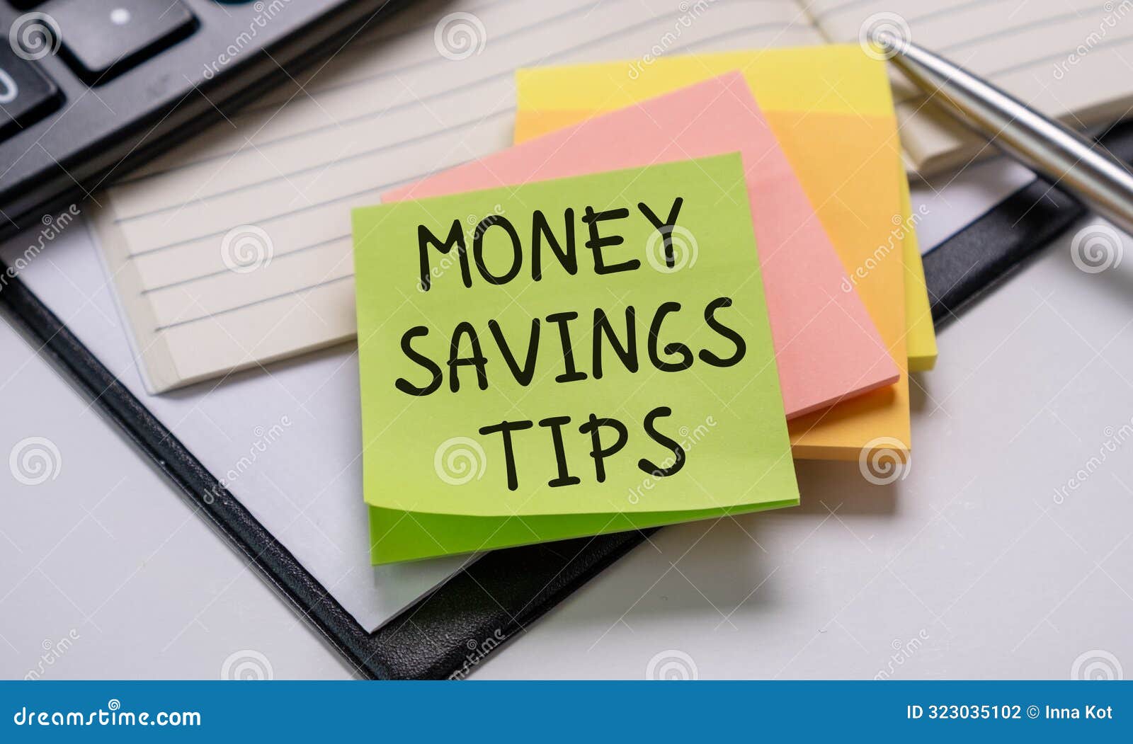 Money Savings Tips, Text on Small Notepad with Pen and Calculator ...