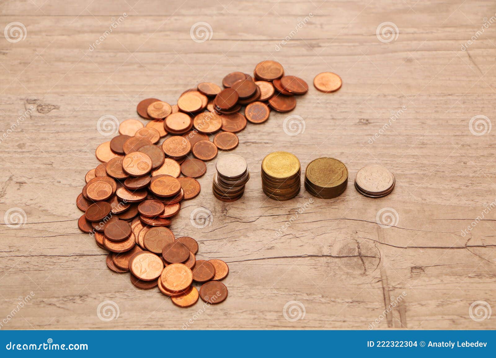 Money is Scattered on the Desk in the Office and Arranged in Columns ...