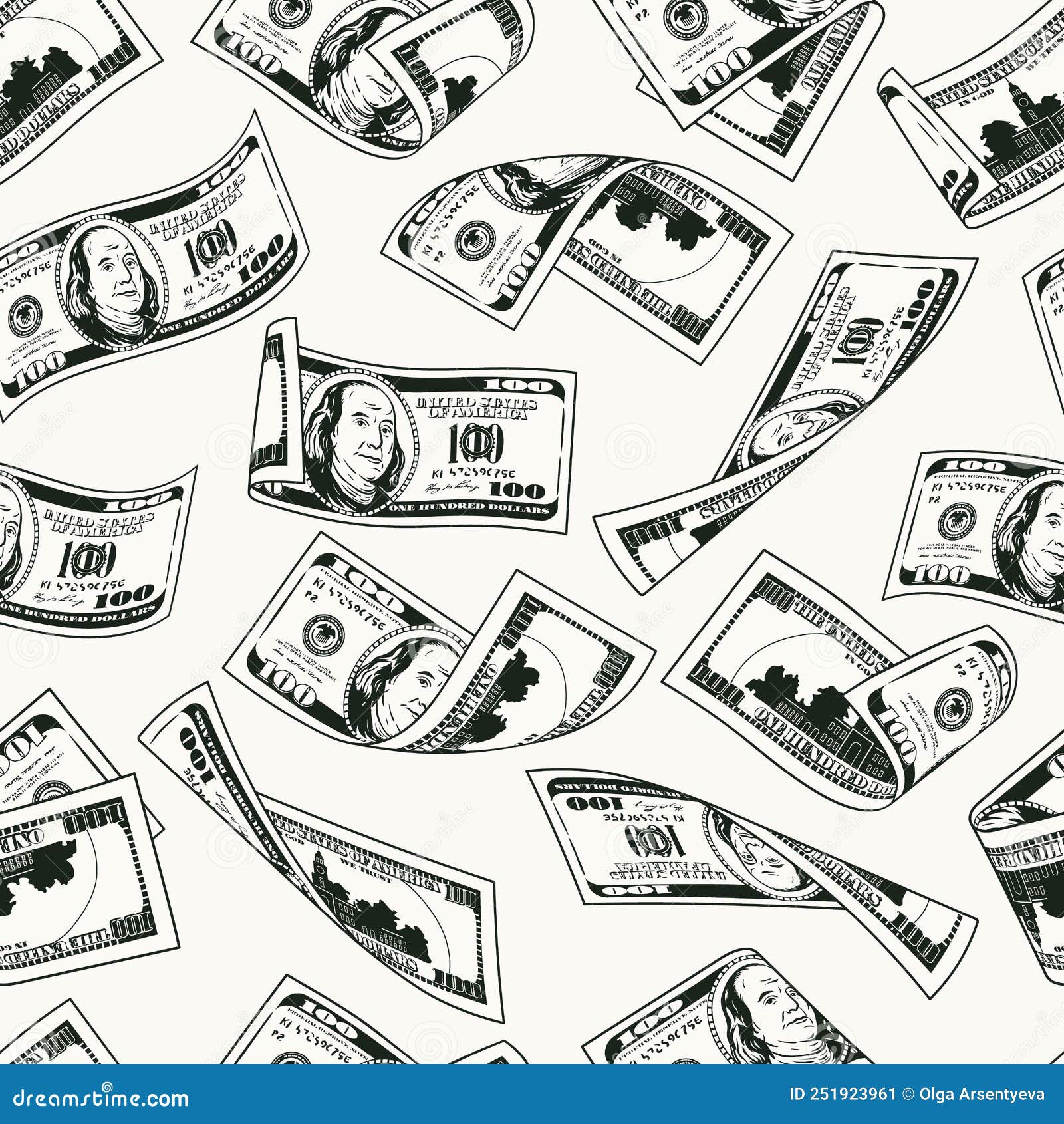 Money Seamless Pattern with 100 US Dollar Bills Stock Vector ...