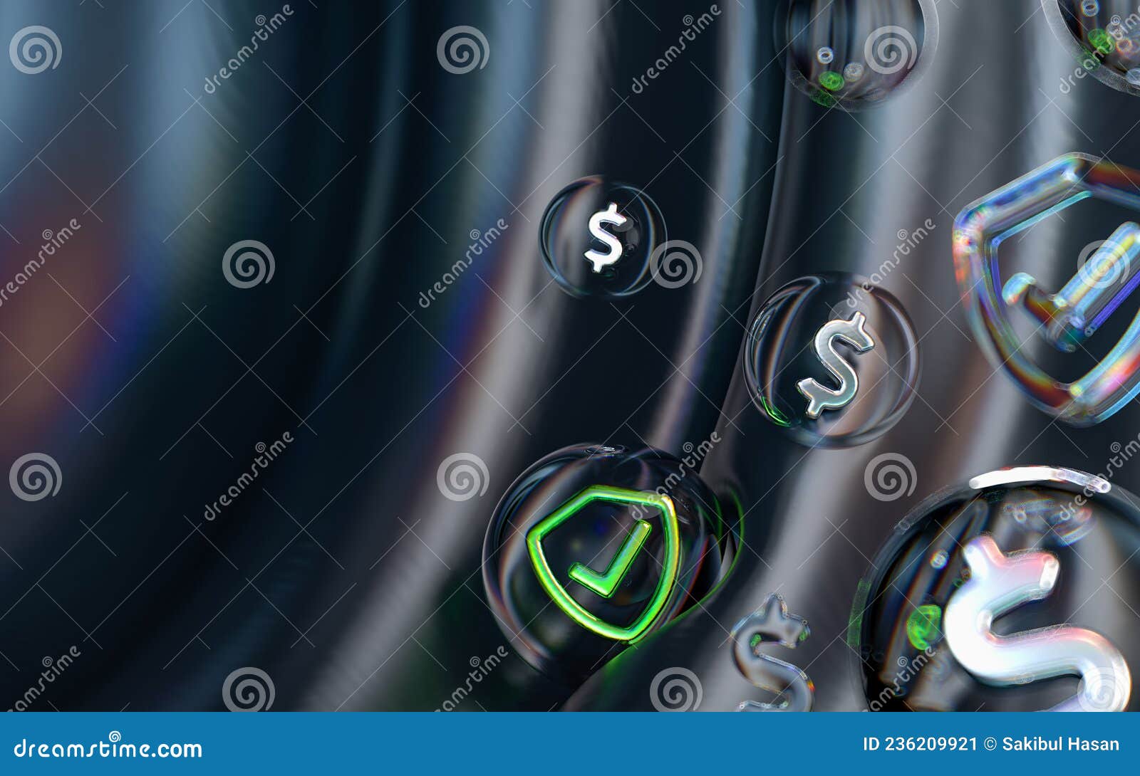 Money Security Check Icon Inside Bubble Geometric Shapes on Abstract ...