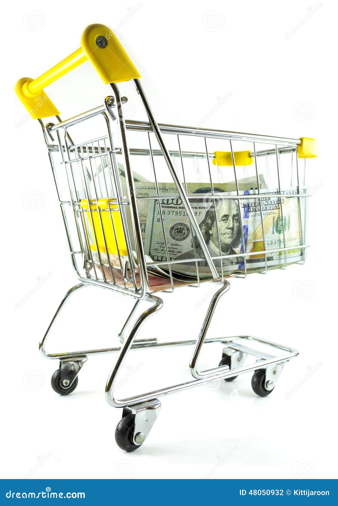 Money in Shopping Cart on Back Side Stock Photo - Image of store ...