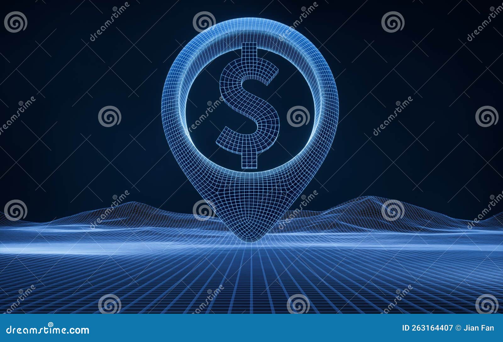 Money Sign with Blue Digital Lines Structure, 3d Rendering Stock ...