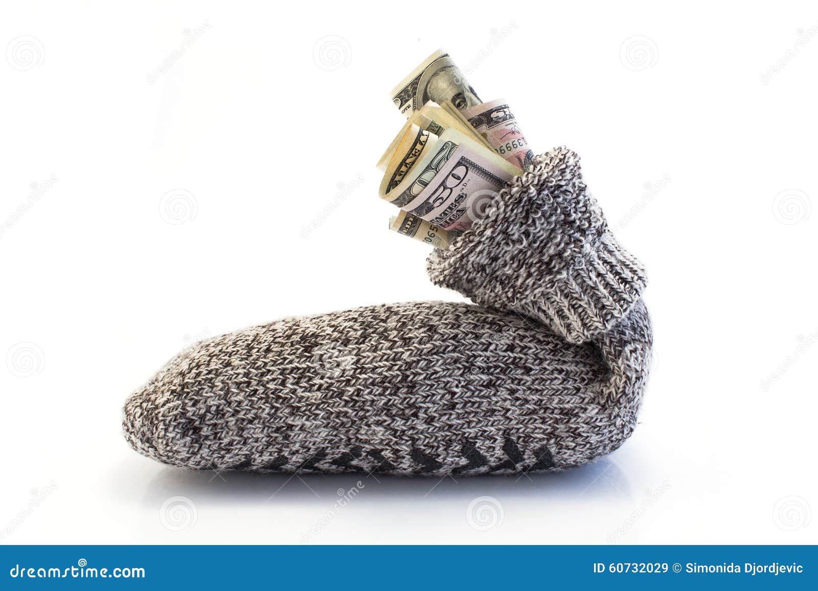 Money in a sock stock image. Image of isolated, cash - 60732029