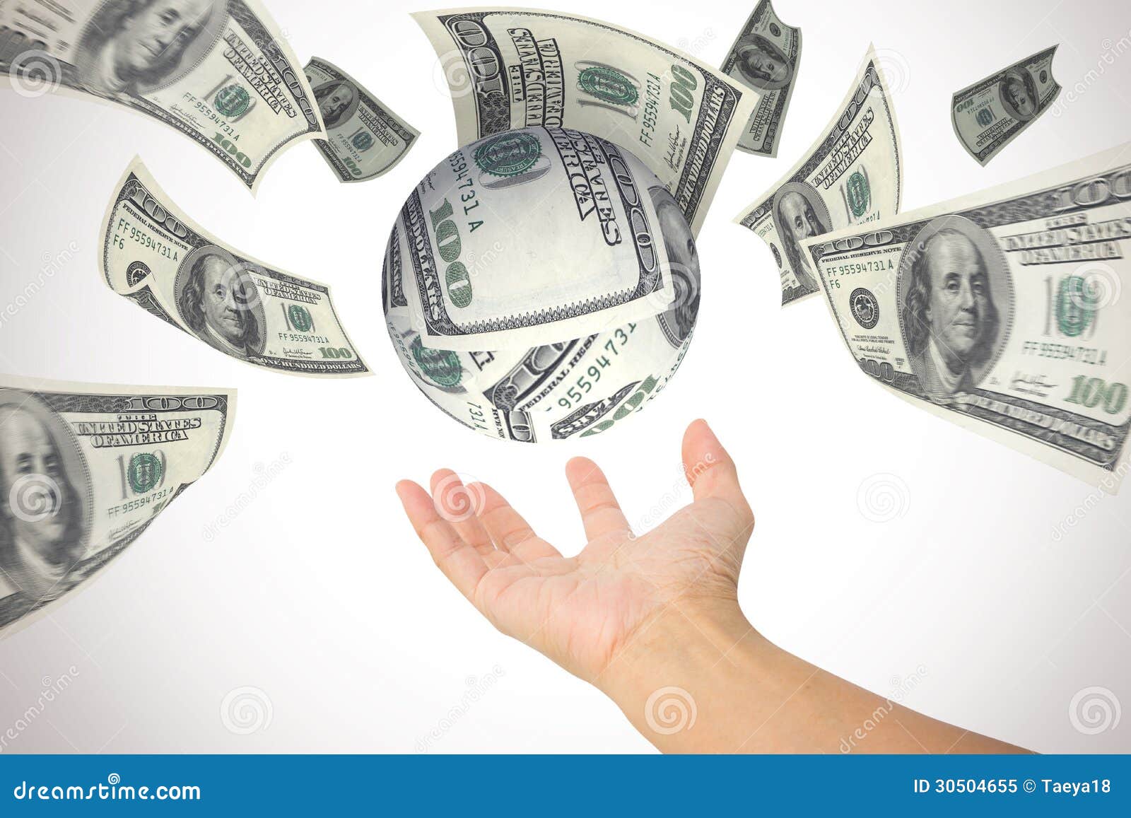 Money sphere in hand stock image. Image of money, hand - 30504655
