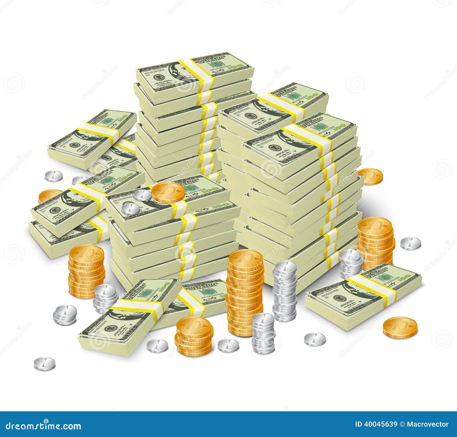 Money Stack Banknotes and Coins Concept Stock Vector - Illustration of ...