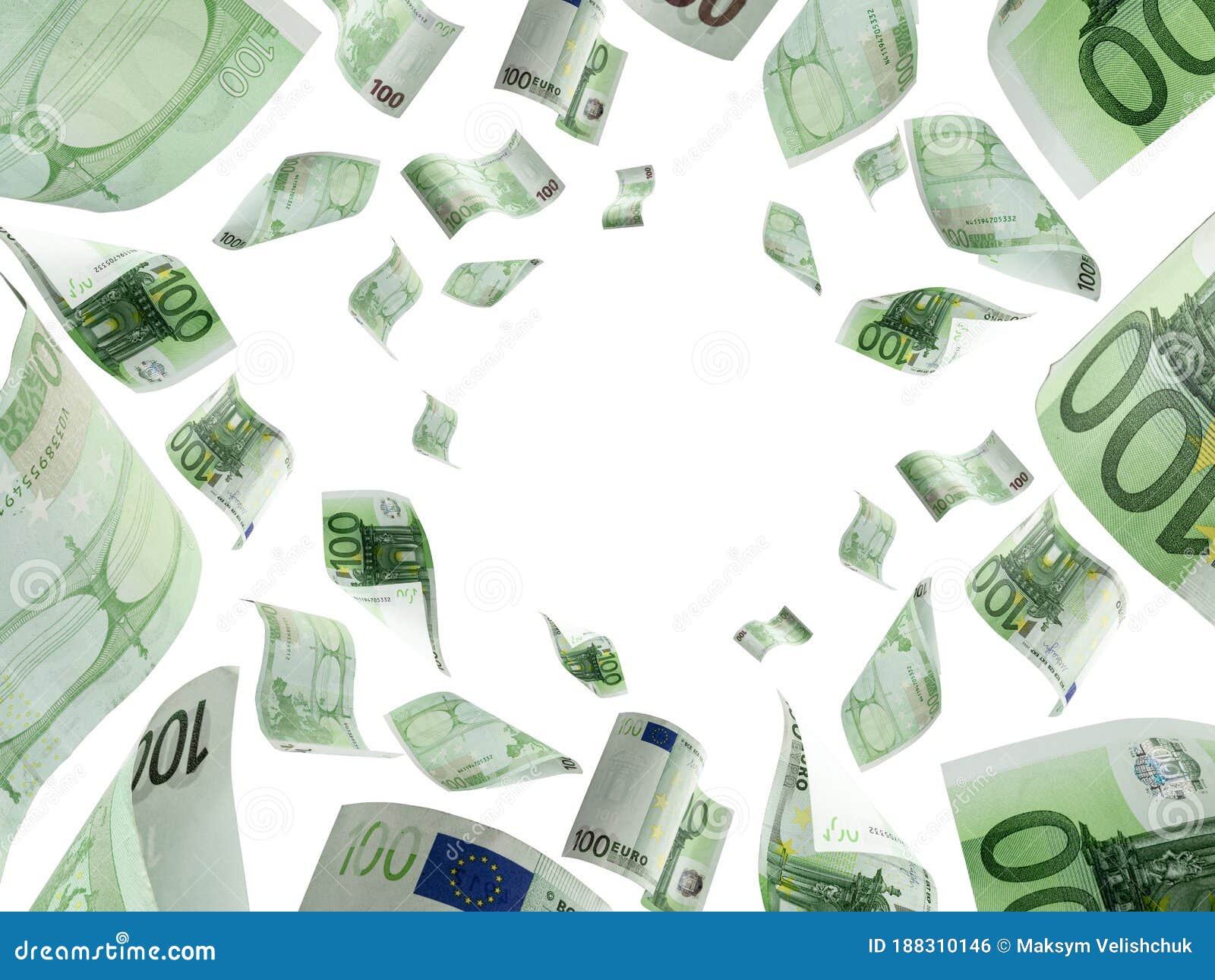 Money Stack. Falling Banknotes. European Money on White Isolation ...