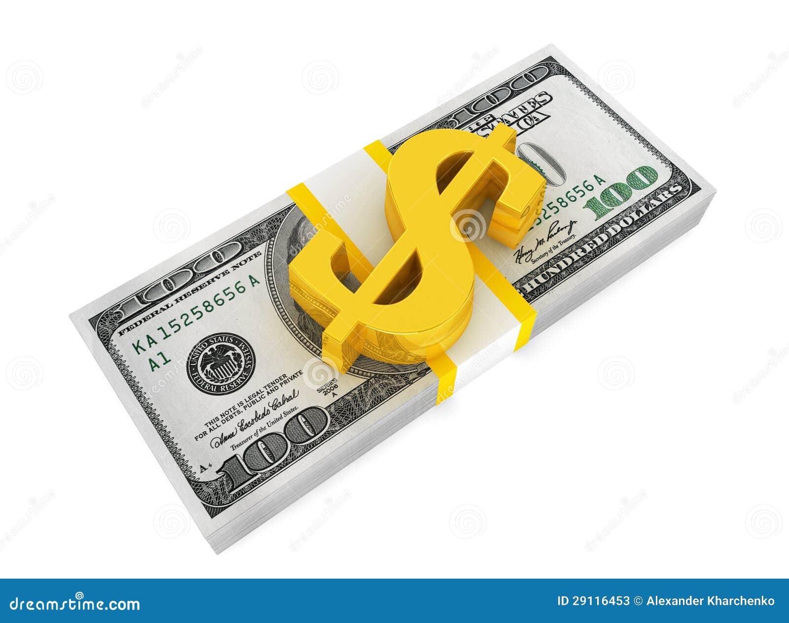 Money Stack with Gold Dollar Sign Stock Illustration - Illustration of ...