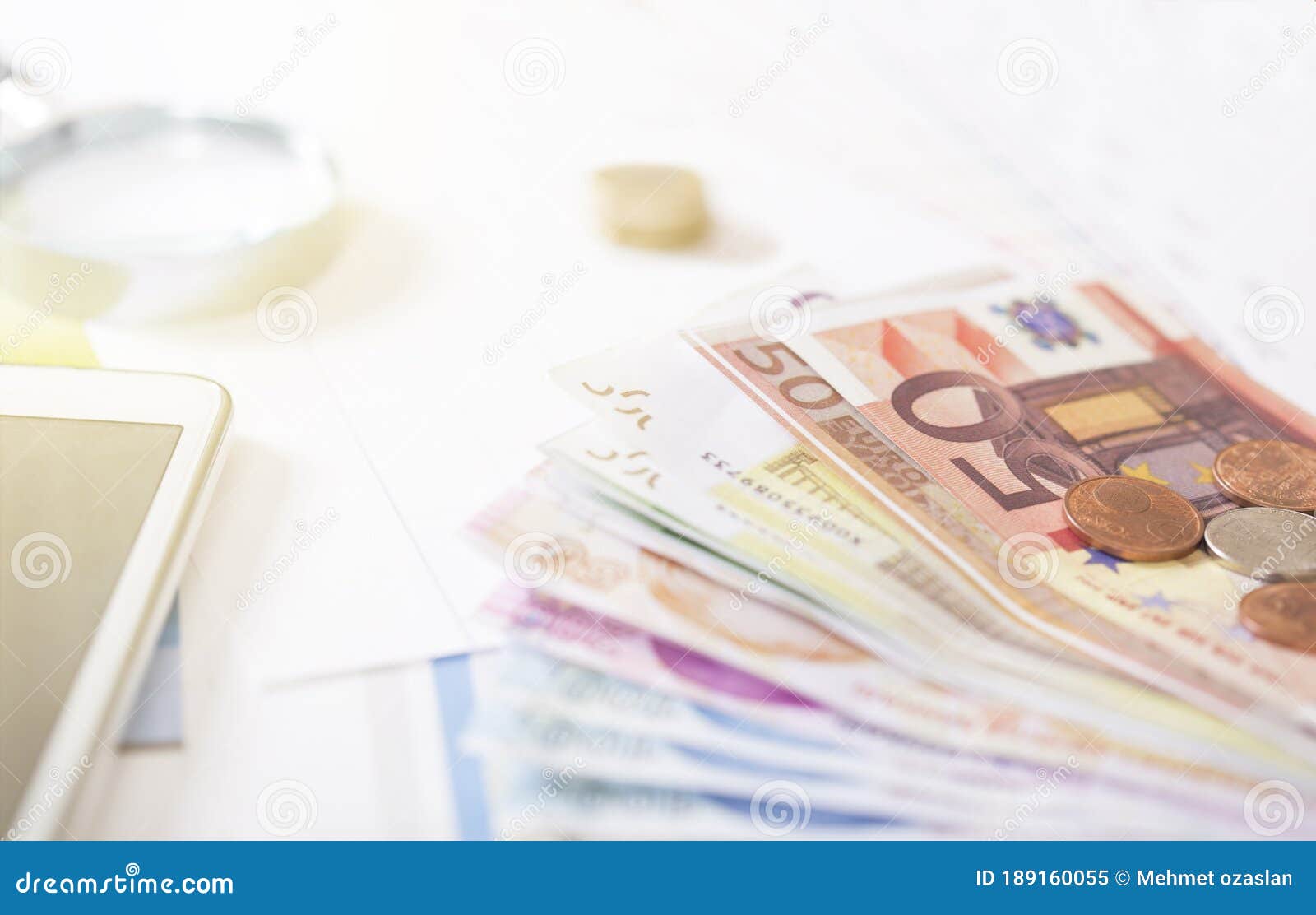 Money stack on office desk stock image. Image of finance - 189160055