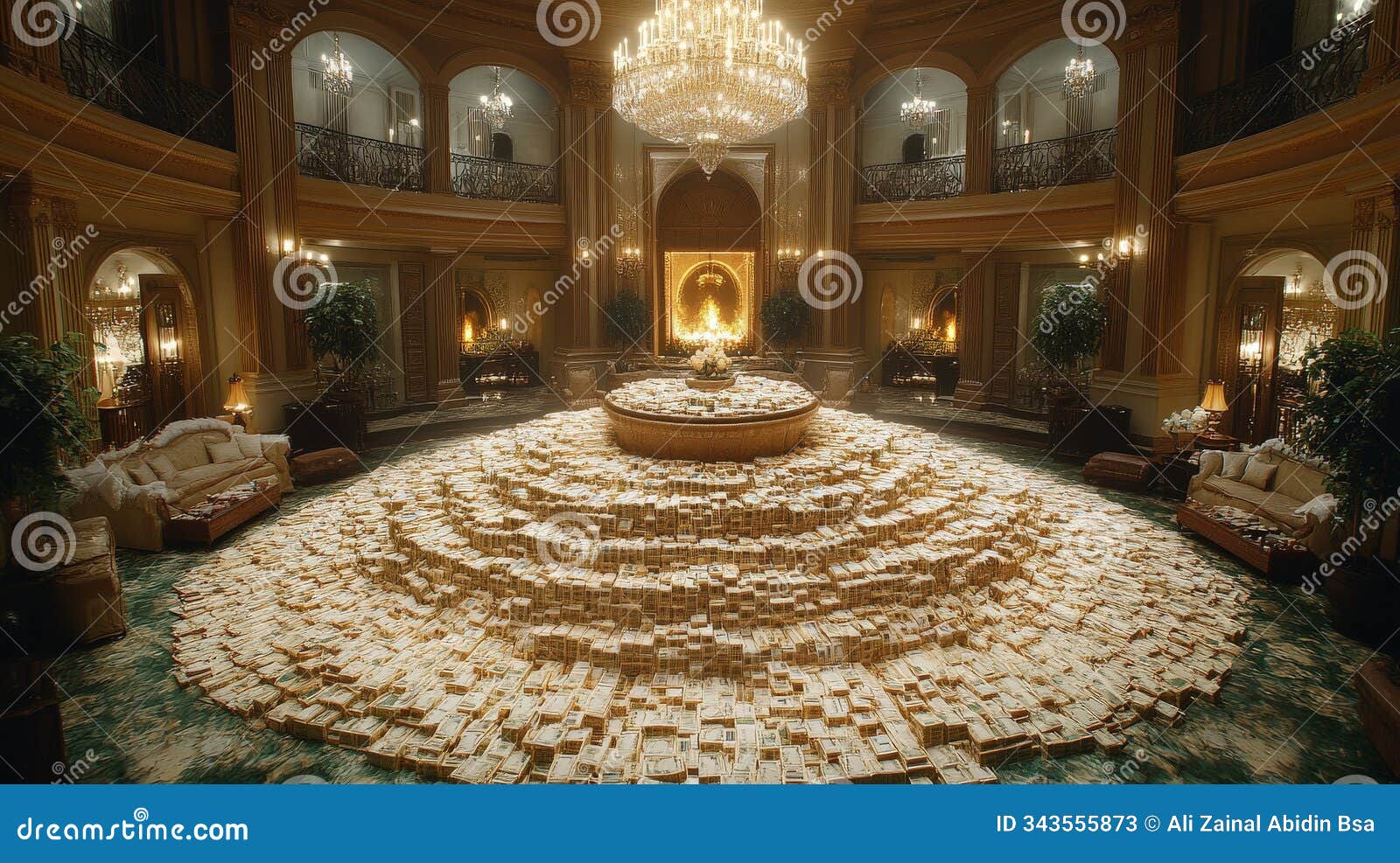 Money Stacked in a Luxurious Mansion Stock Illustration - Illustration ...