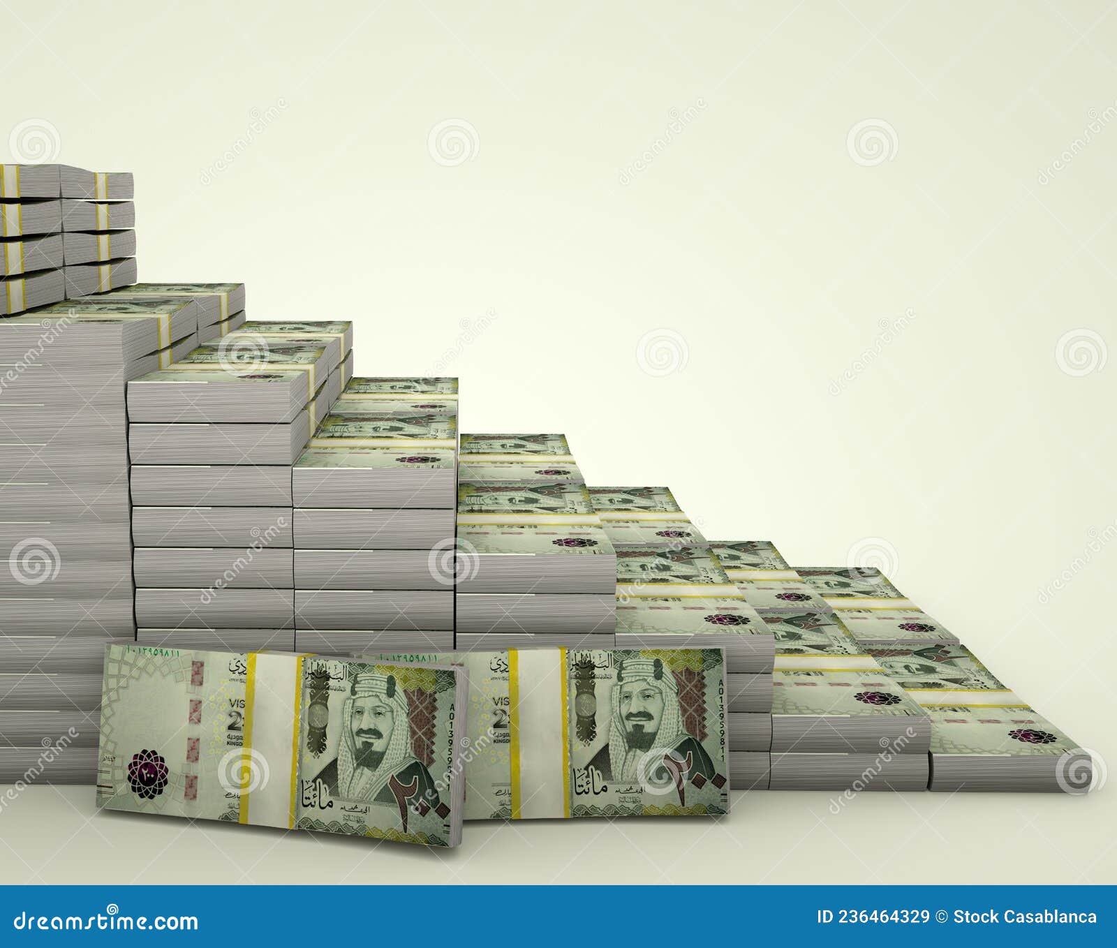 Stacks Of 20 Saudi Riyal Banknotes With A Close-up Of King Abdulaziz ...