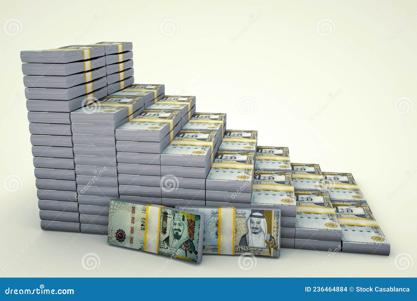 Stacks Of 20 Saudi Riyal Banknotes With A Close-up Of King Abdulaziz ...