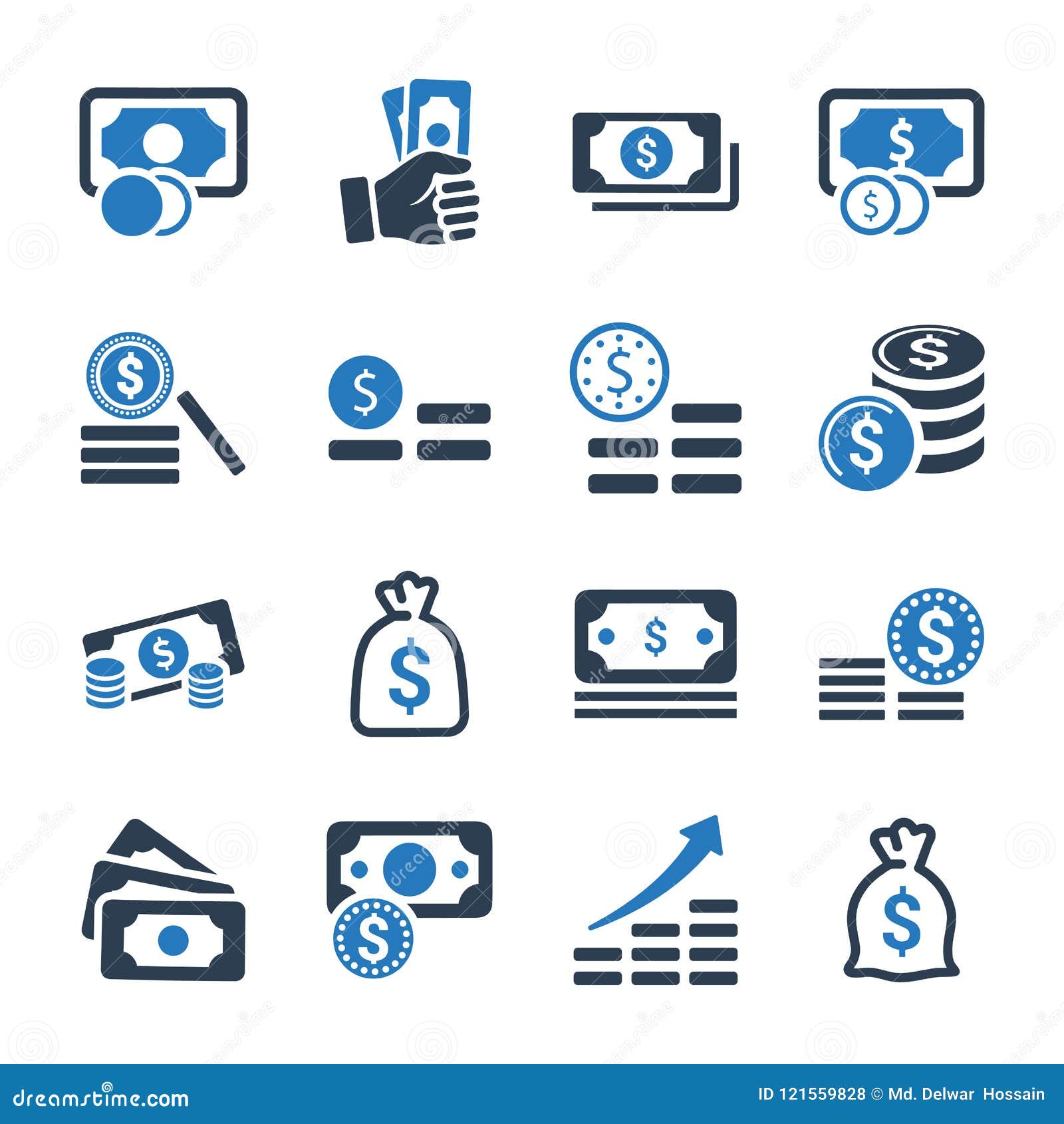 Money Stacks Icons_ Blue Version Stock Vector - Illustration of money ...