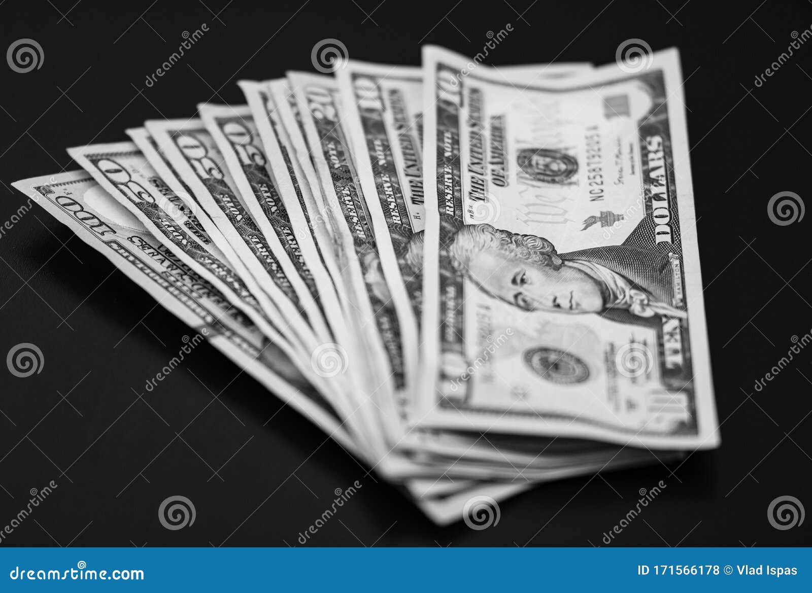 Money on the Table, Dollars on Black Table. Selective Focus Stock Photo ...