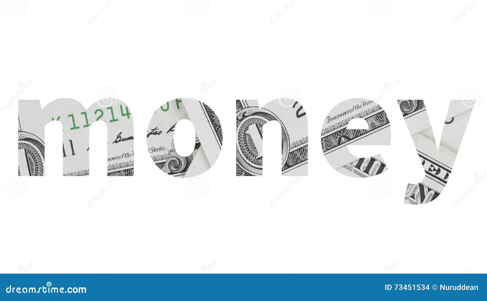 Money Text from Dollar Bill on White Background. Stock Photo - Image of ...