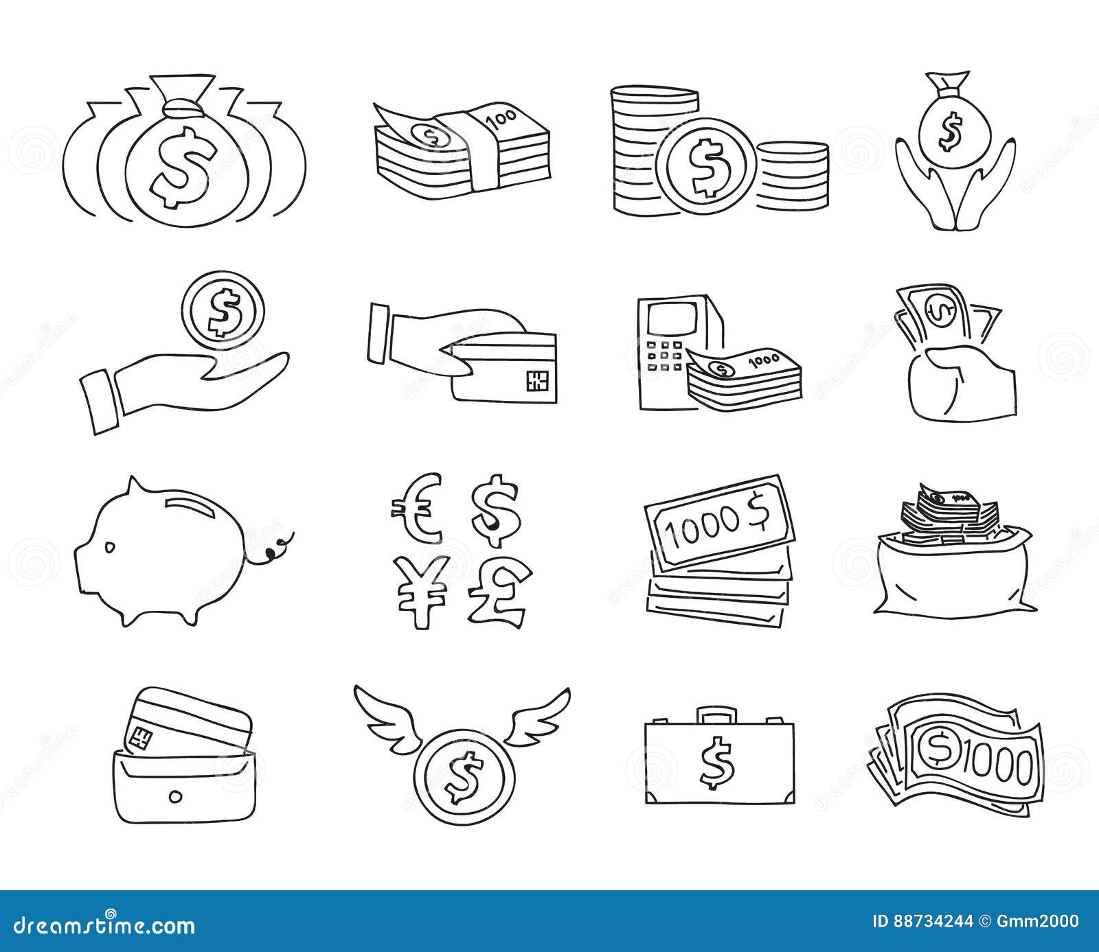 Money Thin Line Icon Vector Set Hand Drawn Line Art Illustration Stock ...