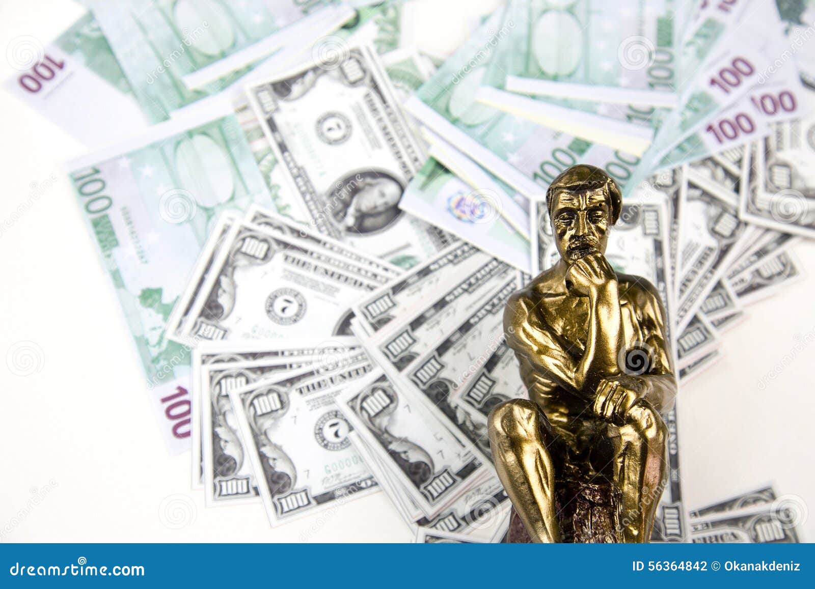 Money and Thinking Man Statue Stock Photo - Image of bills, finance ...