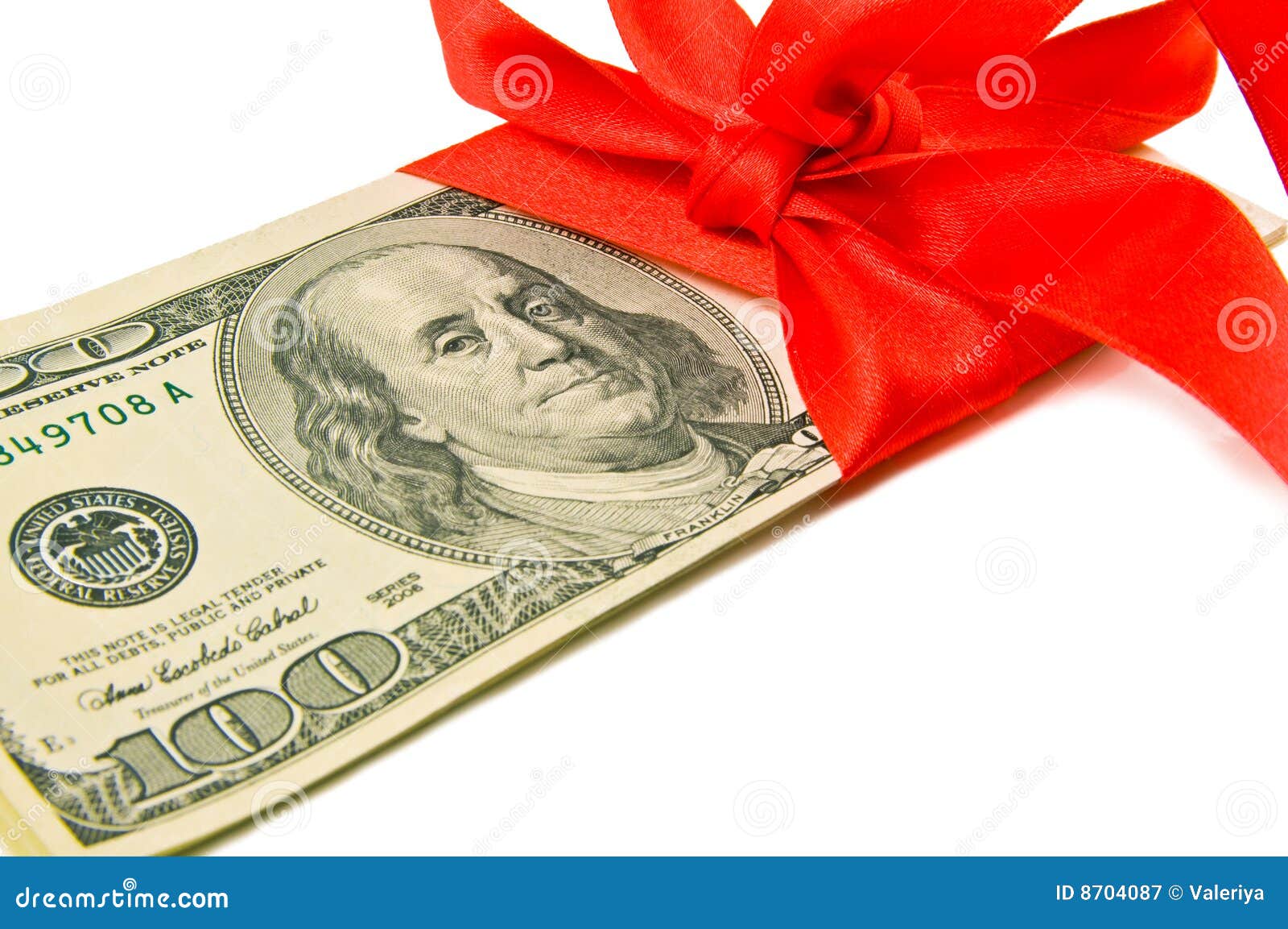 Money Tied Red Ribbon for Gift Stock Image - Image of banknote, dollar ...