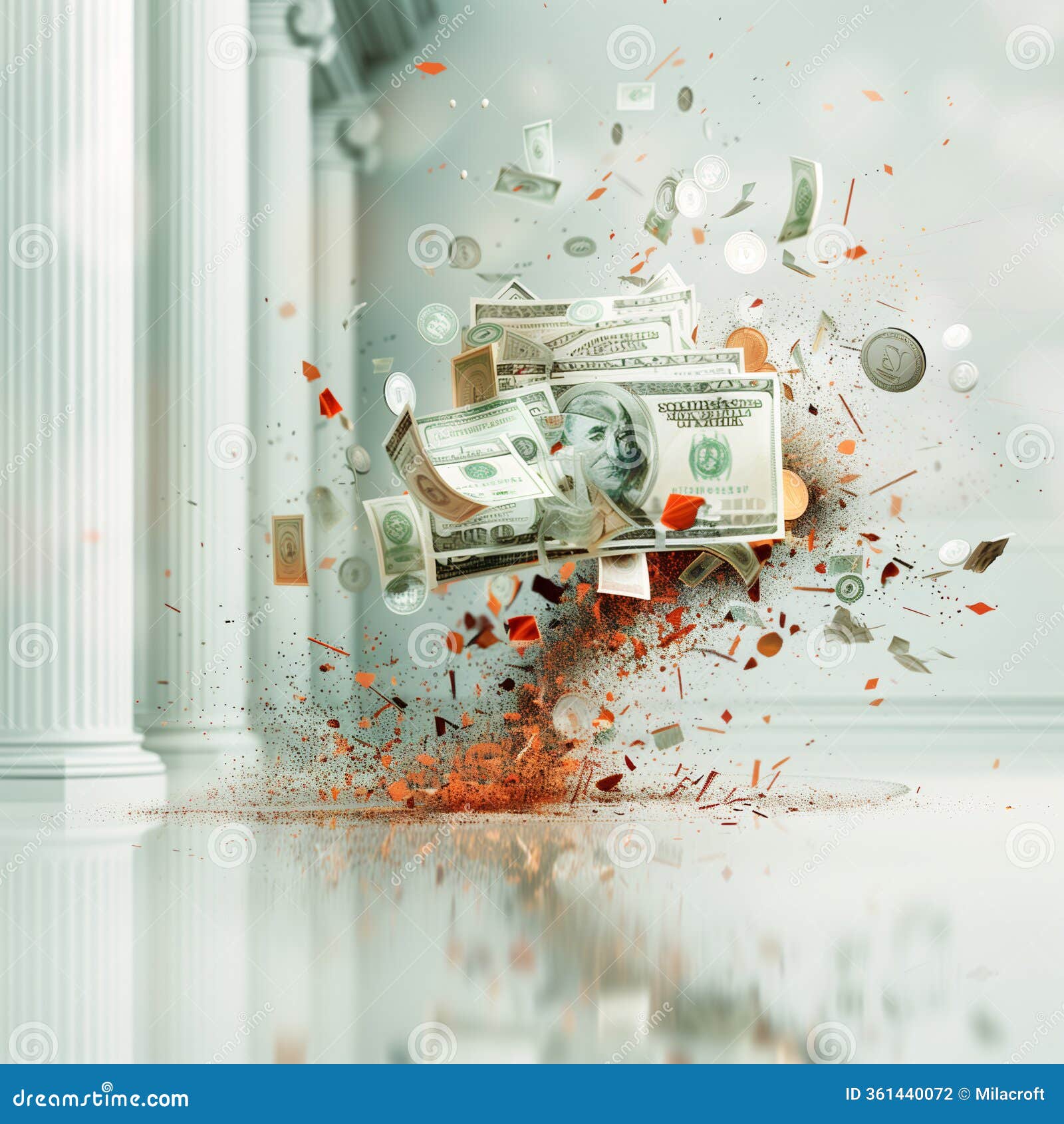 Money Tornado Exploding Inside Bank Columns Stock Illustration ...