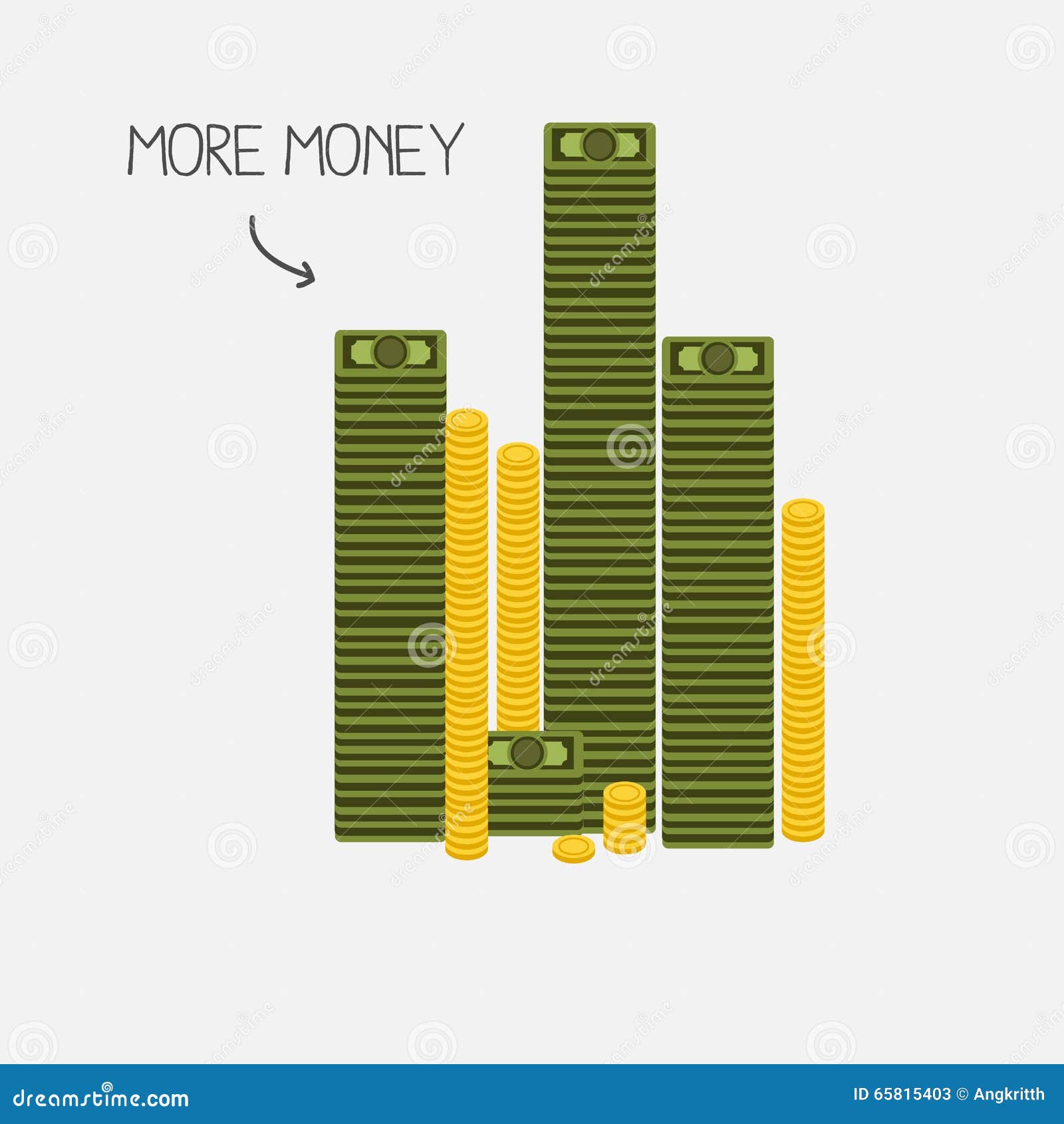Money Tower. Banknotes and Coins Concept - Stock Illustration ...