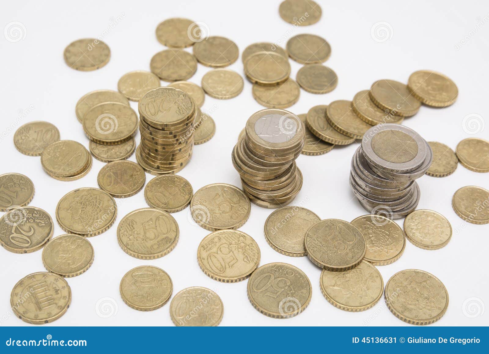 Money tower stock image. Image of whitebackground, strewn - 45136631