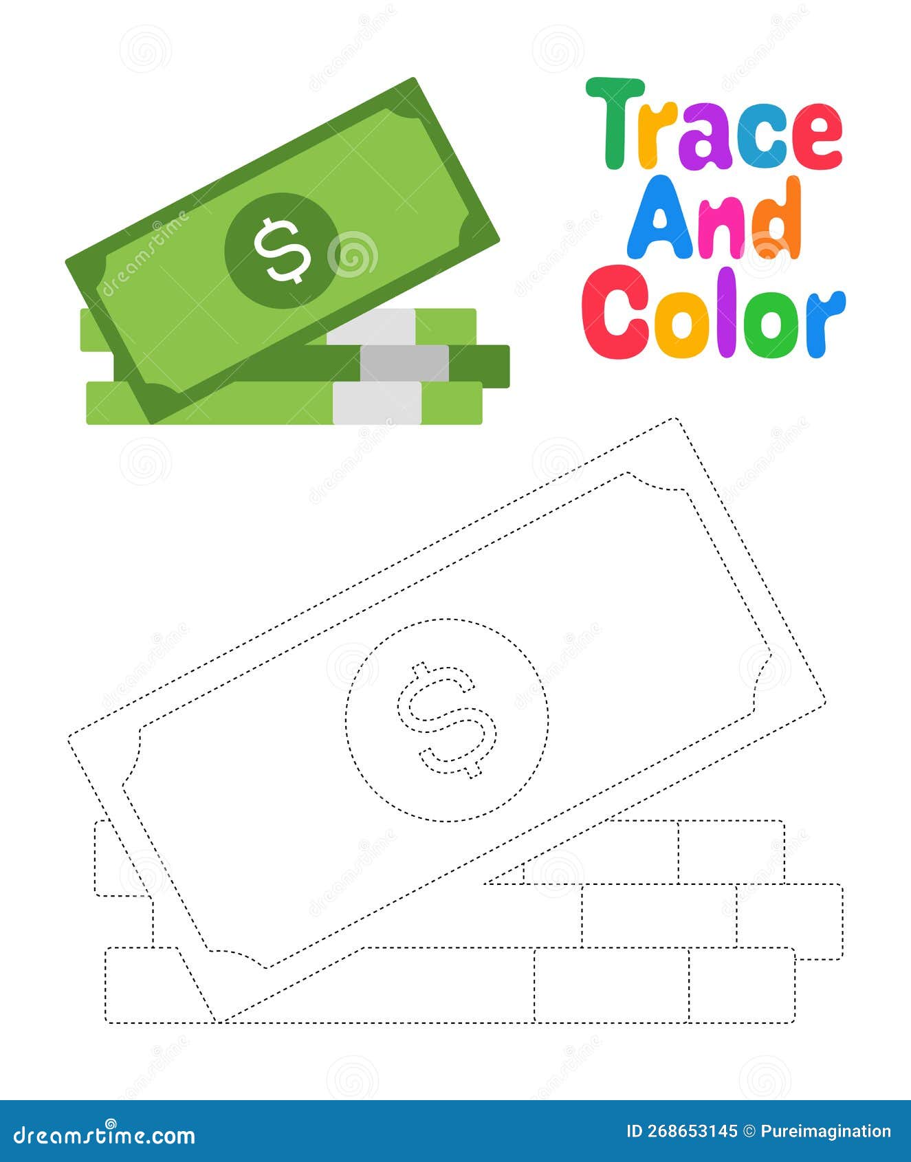 Money Tracing Worksheet for Kids Stock Vector - Illustration of connect ...