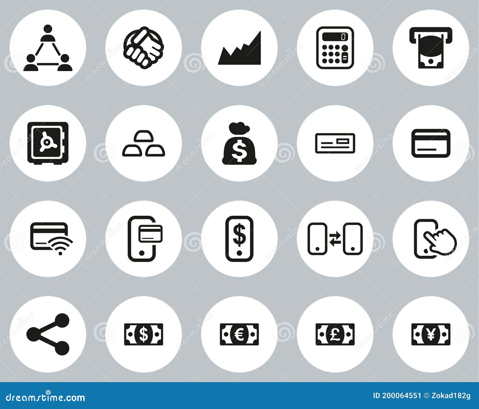 Money Transaction Icons Black & White Flat Design Circle Set Big Stock ...