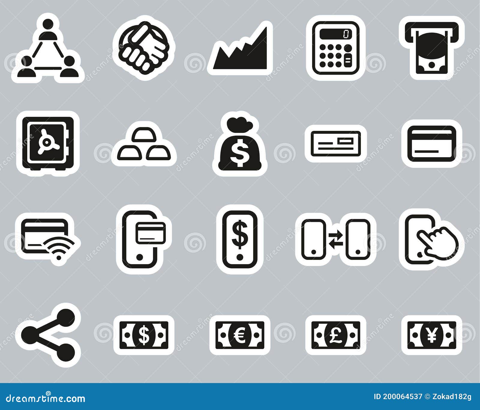 Money Transaction Icons Black & White Sticker Set Big Stock Vector ...