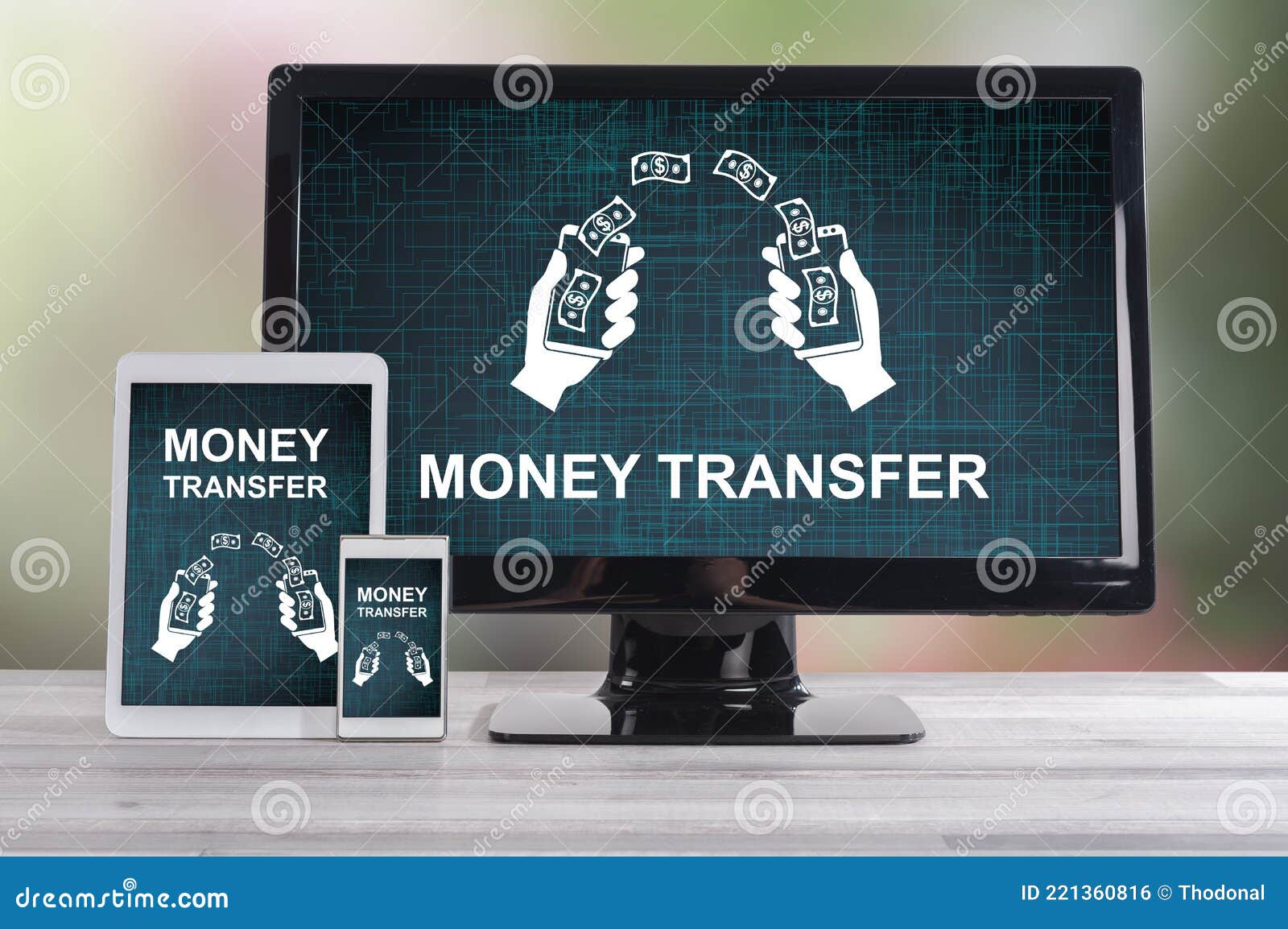 Money Transfer Concept on Different Devices Stock Photo - Image of ...