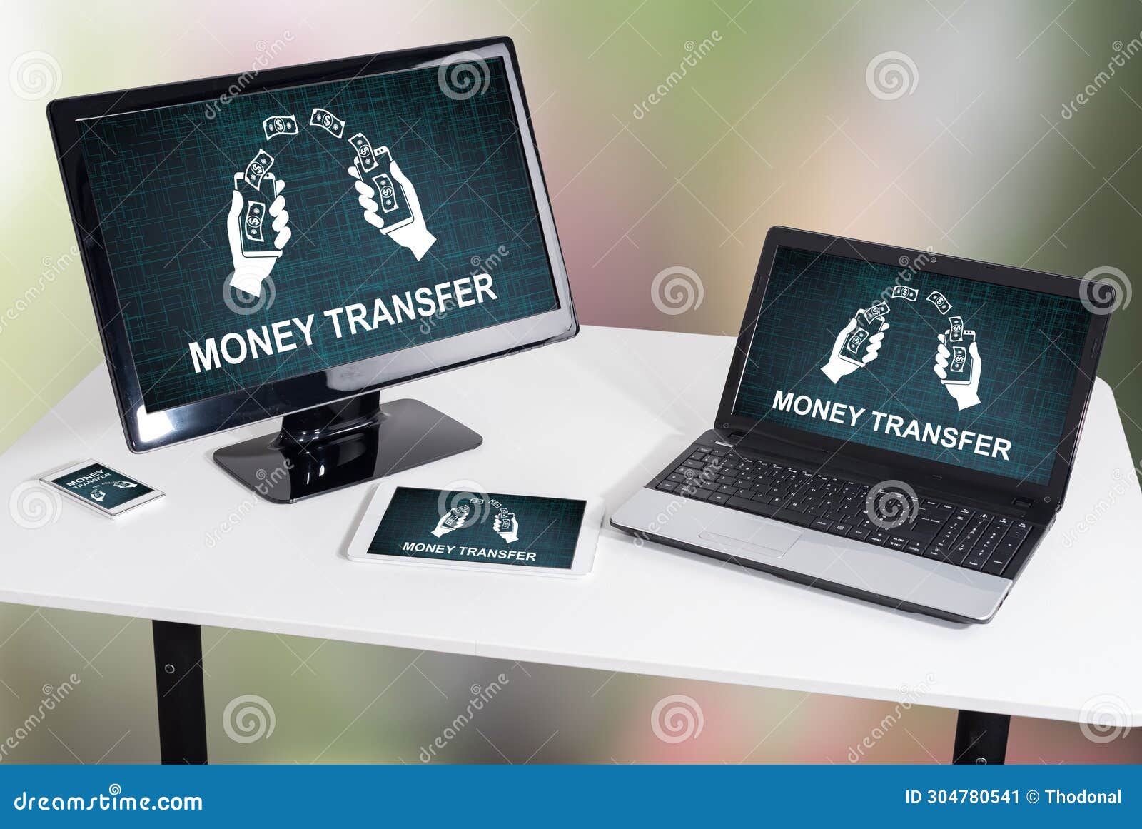 Money Transfer Concept on Different Devices Stock Image - Image of ...