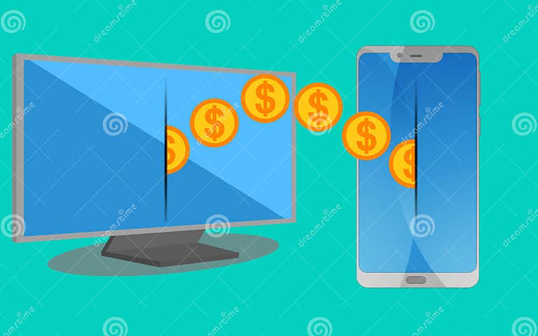 Money Transfer Using Mobile Device Stock Illustration - Illustration of ...