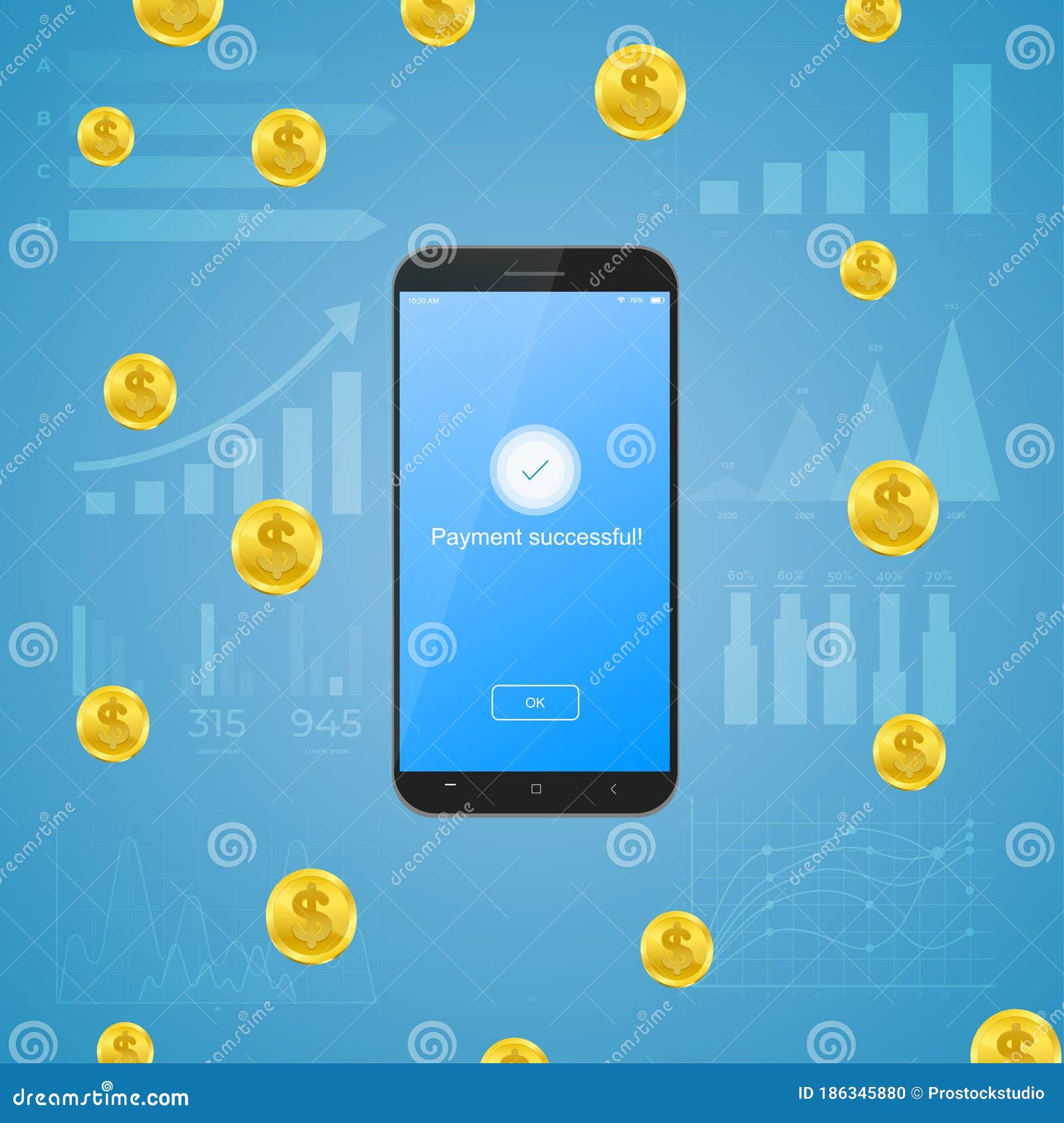 Money Transfers. Vector Illustration of Smartphone with Successful ...