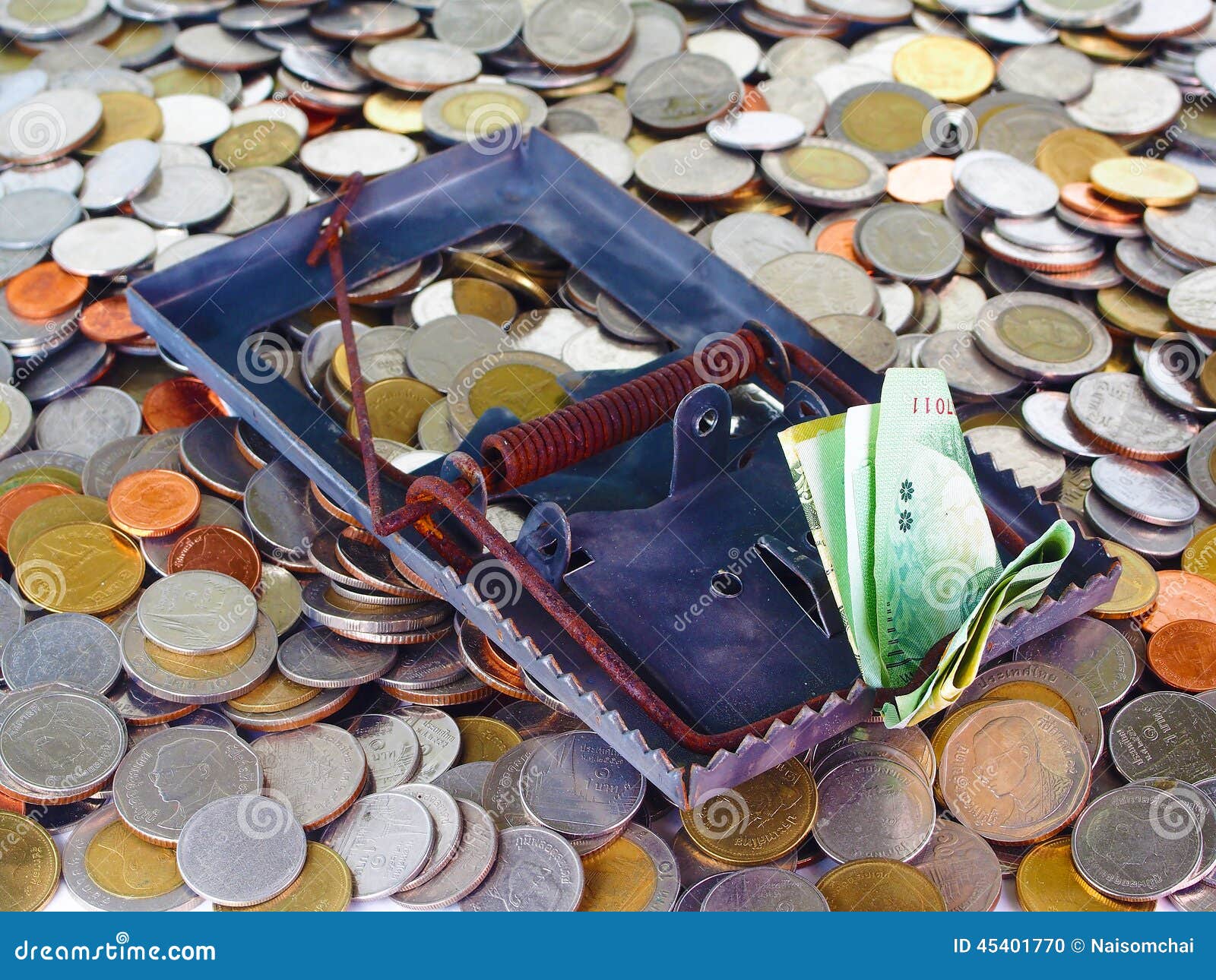 Money at the Trap on Coins. Stock Photo - Image of deficit, asia: 45401770