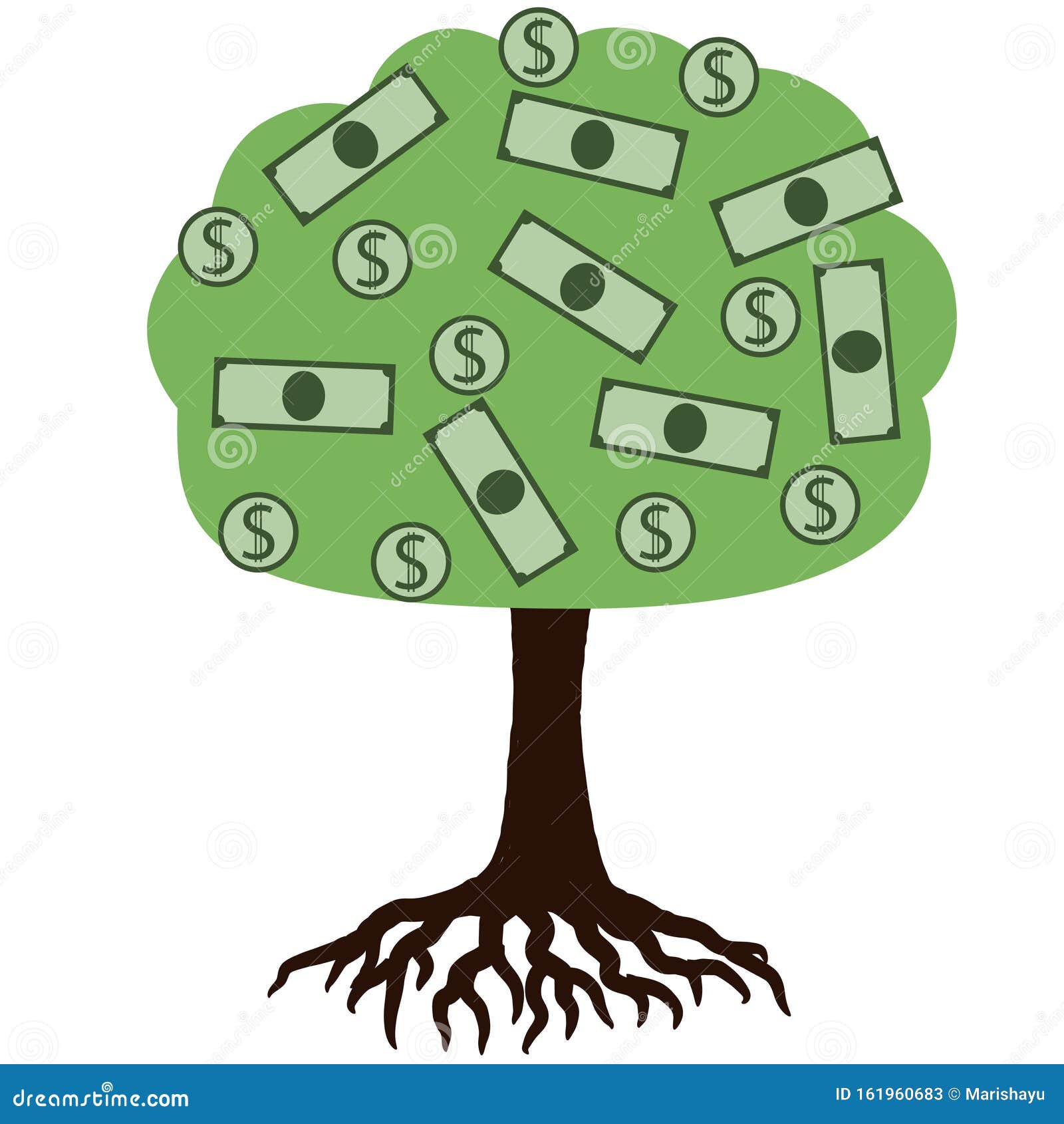 Money on the tree cartoon stock vector. Illustration of profit - 161960683