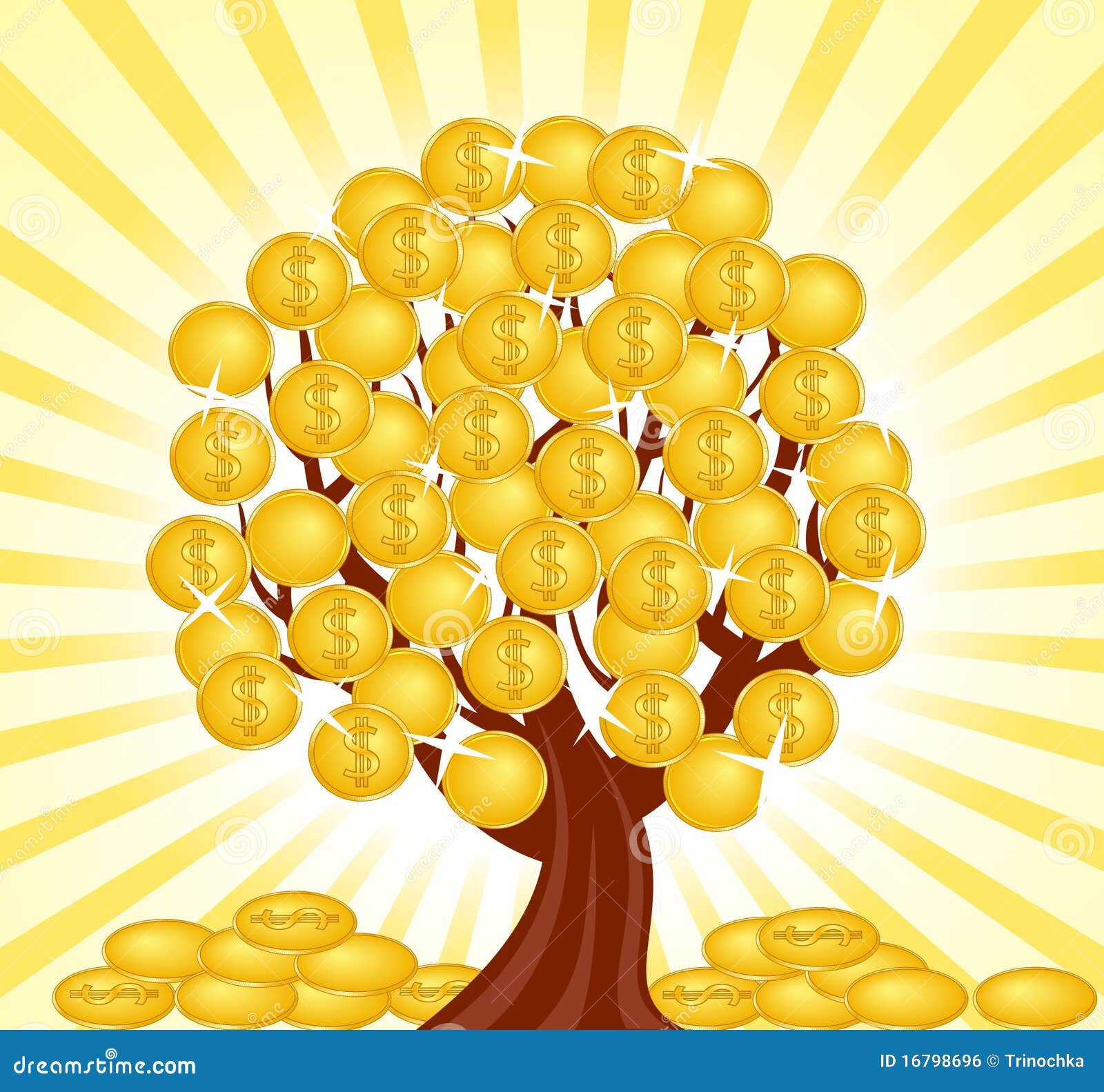 Money tree with coins. stock vector. Illustration of glare - 16798696
