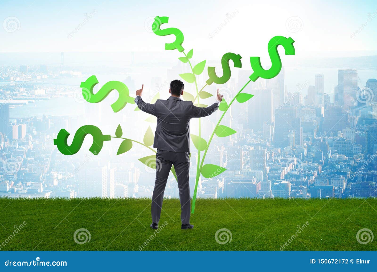 The Money Tree Concept with Businessman in Growing Profits Stock Photo ...