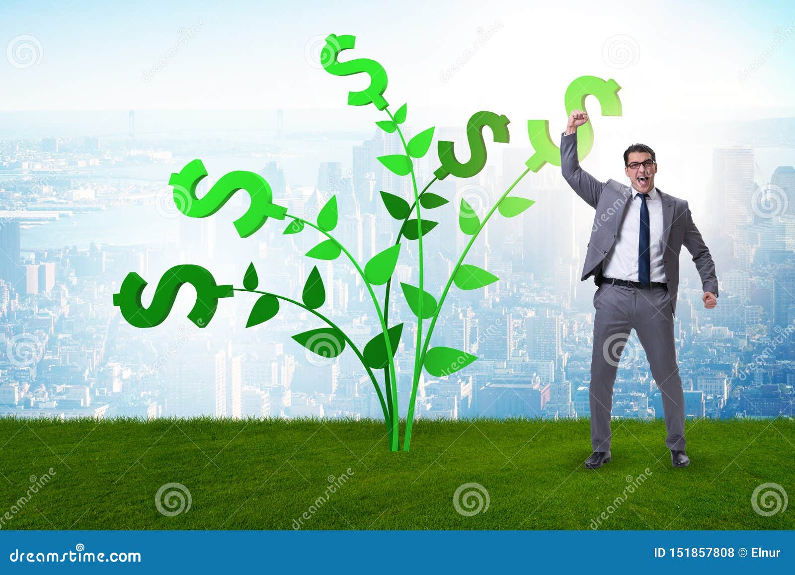 Money Tree Concept with Businessman in Growing Profits Stock Photo ...