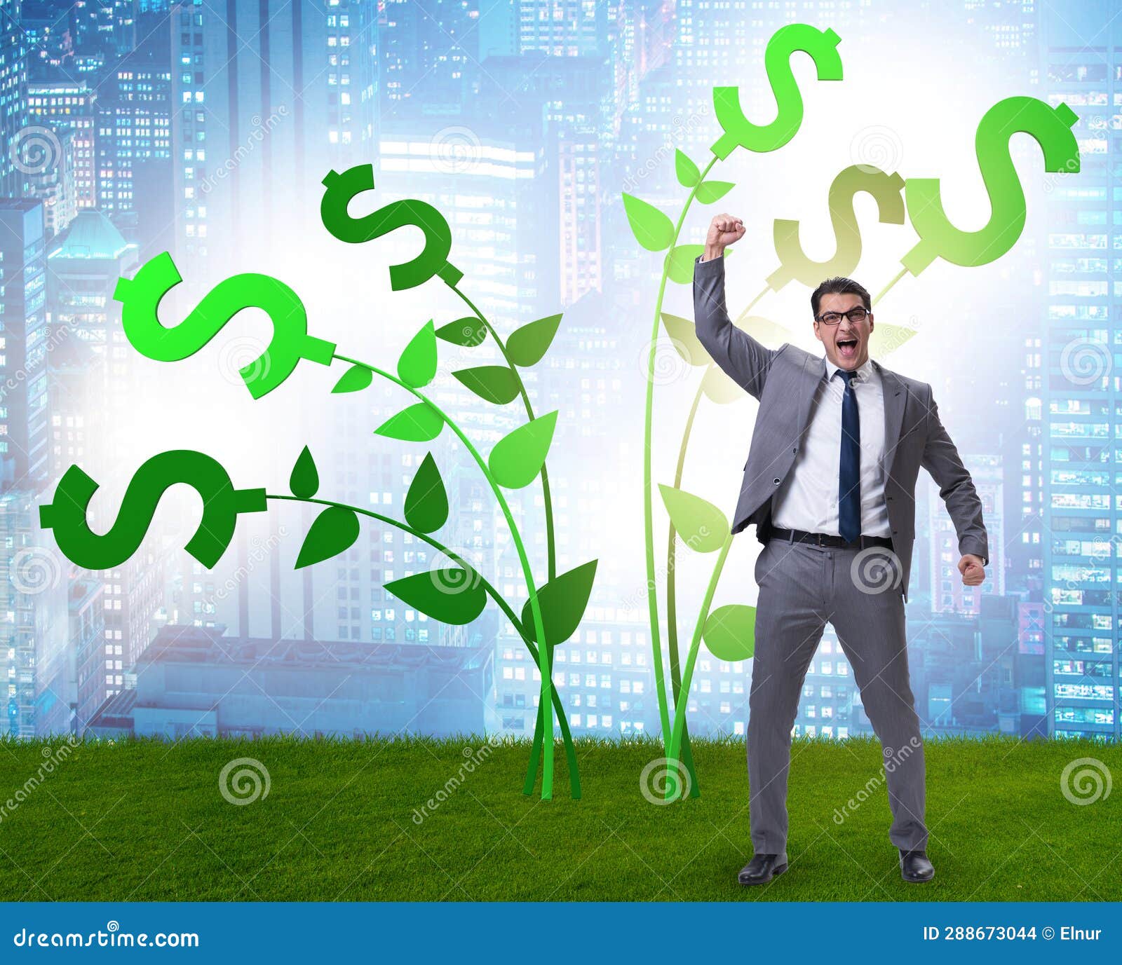 Money Tree Concept with Businessman in Growing Profits Stock Photo ...