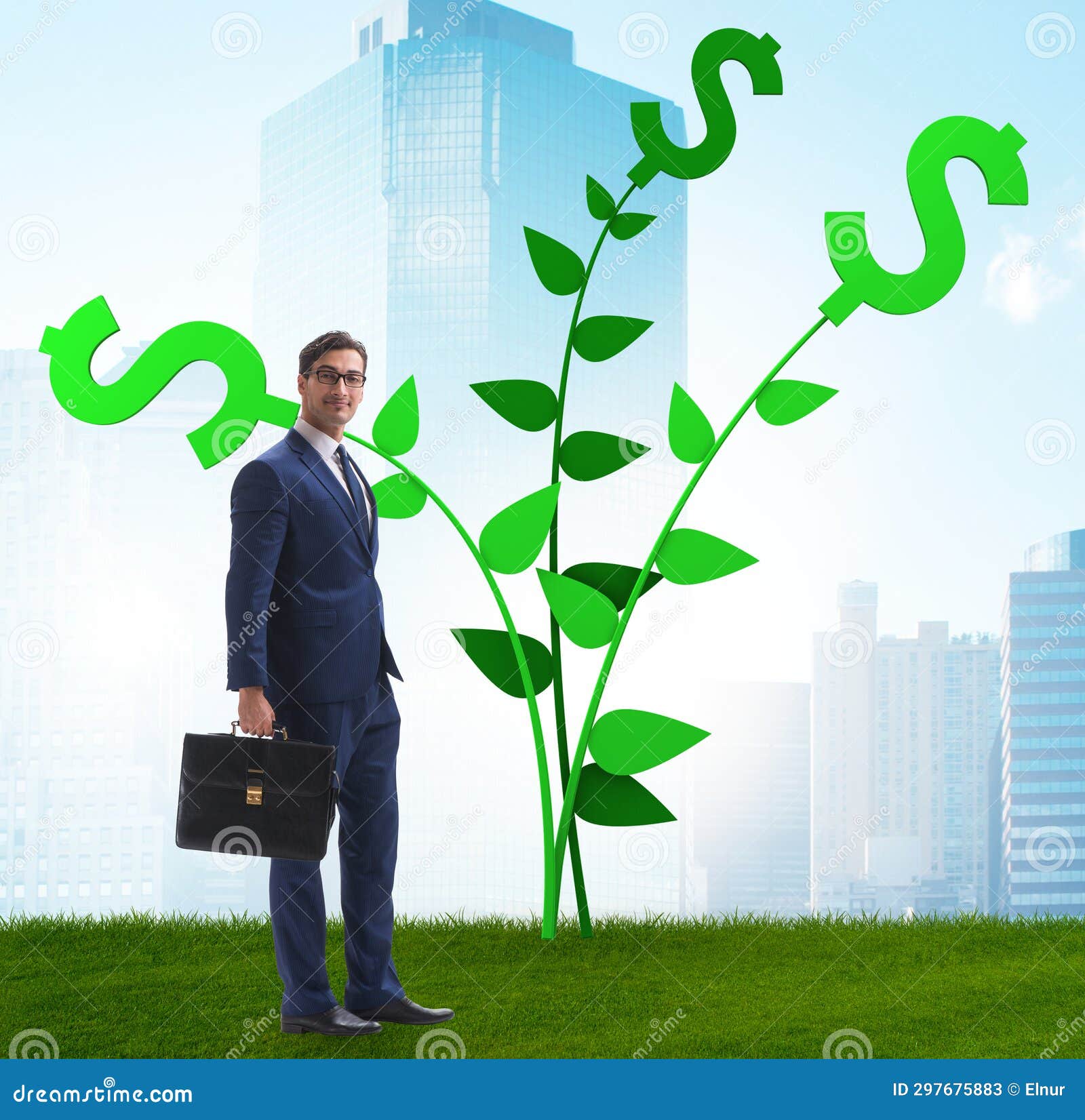Money Tree Concept with Businessman in Growing Profits Stock Image ...