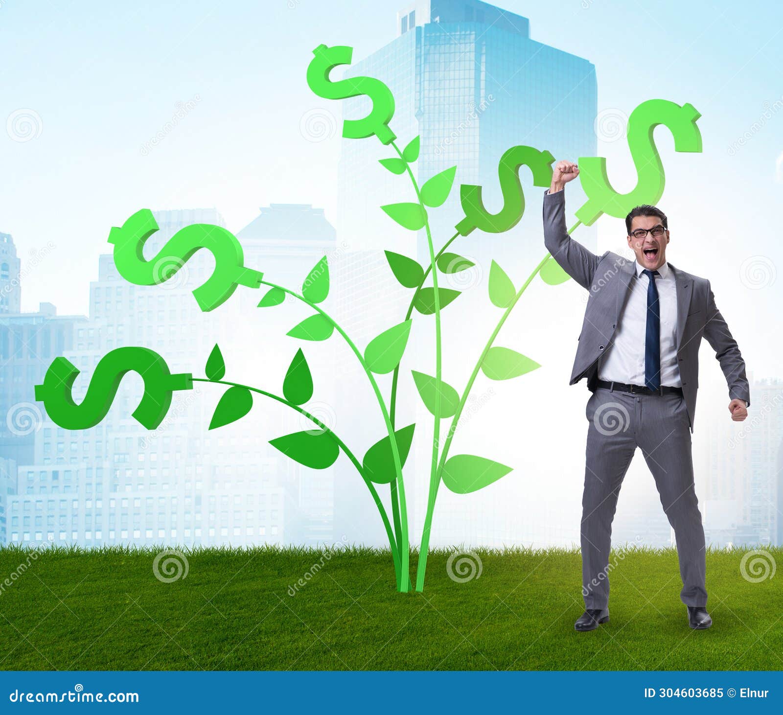 Money Tree Concept with Businessman in Growing Profits Stock Image ...