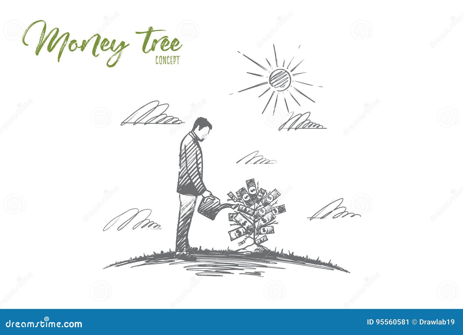 Money Tree Concept. Hand Drawn Isolated Vector Stock Vector ...