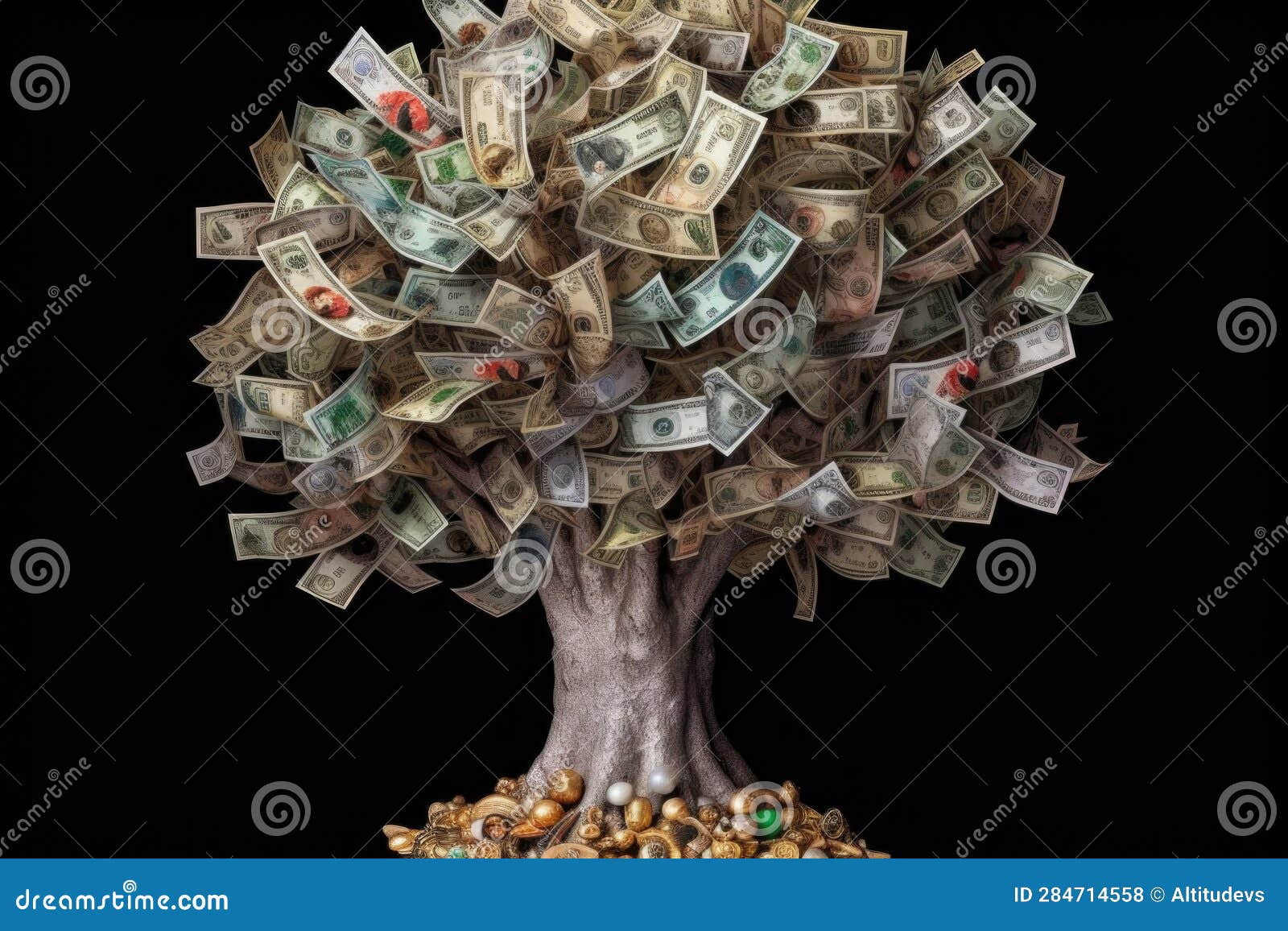 Money Tree with Currency from Around the World Stock Illustration ...