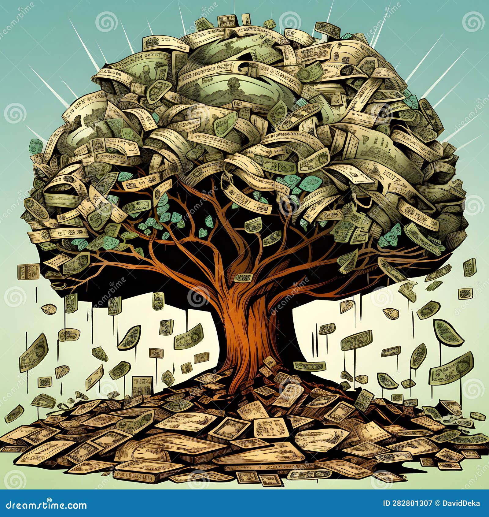 Money Tree with Dollars in the Form of a Dollar Bill. Vector ...