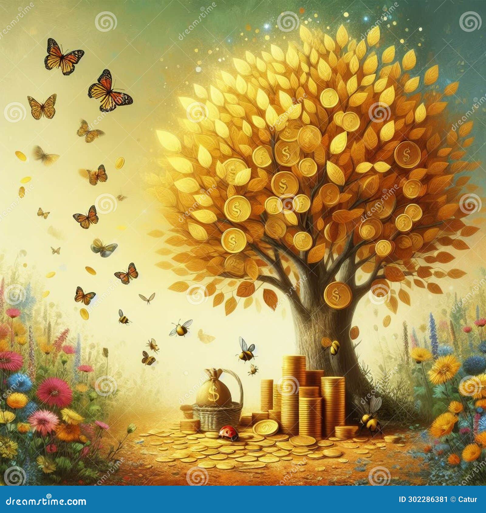 A Money Tree in Fantasy World Stock Illustration - Illustration of ...