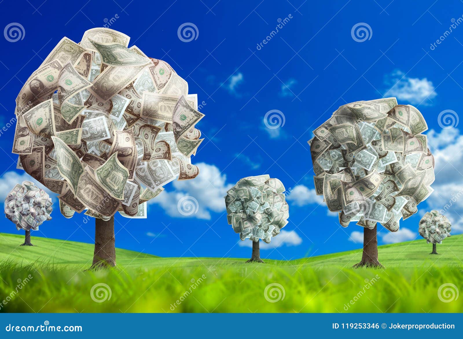 Money Tree on Green Landscape Stock Photo - Image of field, green ...