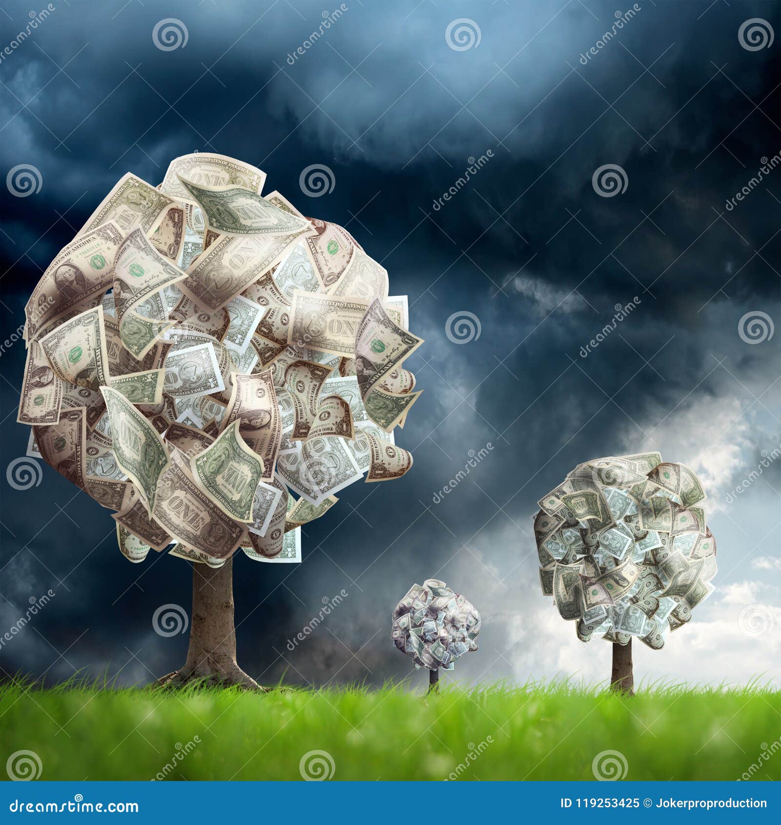 Money Tree on Green Landscape Stock Image - Image of economy, green ...