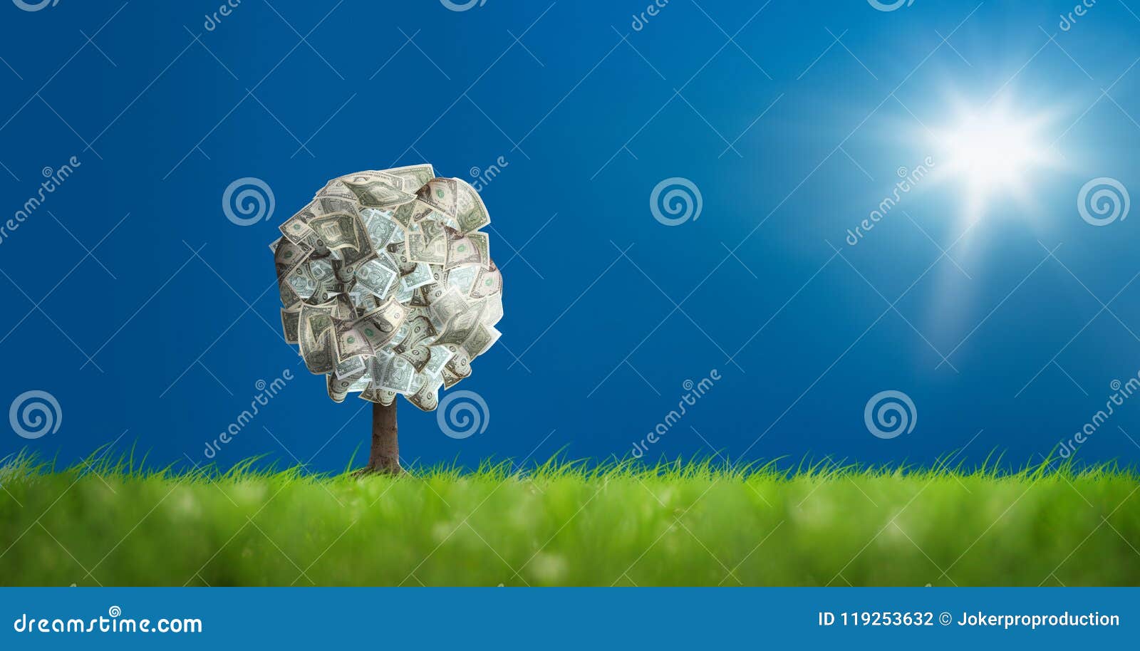 Money Tree on Green Landscape Stock Photo - Image of gain, business ...
