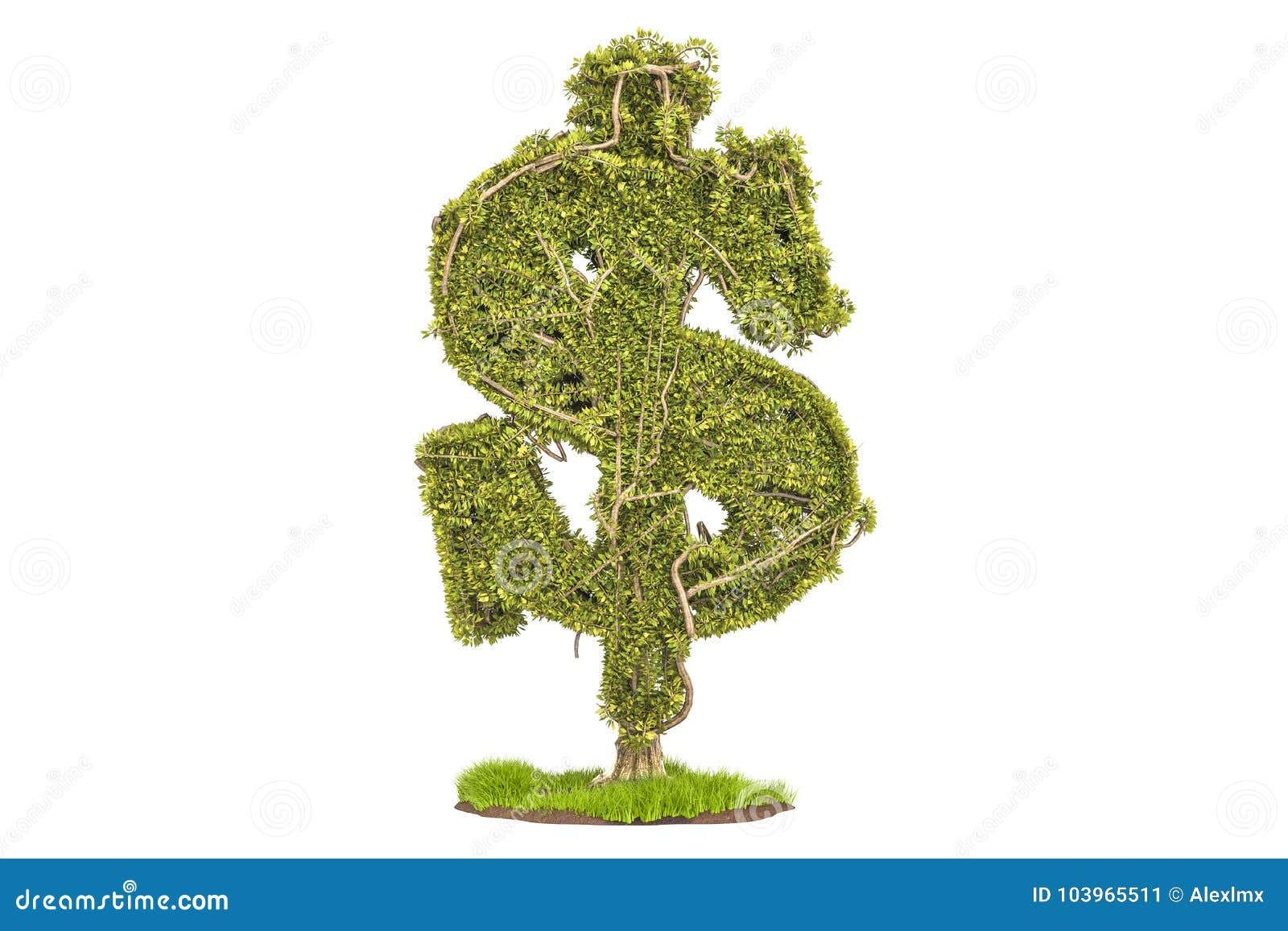Money Tree in the Shape of a Dollar Sign, 3D Rendering Stock ...